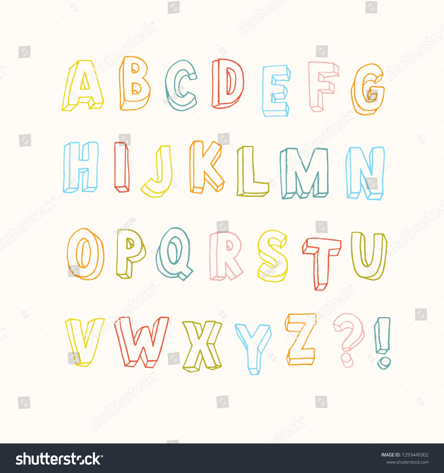 Hand Drawn 3d Font Stock Vector (Royalty Free) 1293449302