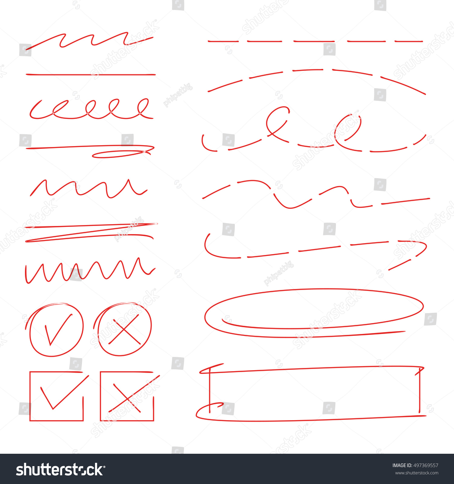 Hand Drawn Dashed Lines, Check Marks, Underlines Stock Vector 497369557 ...