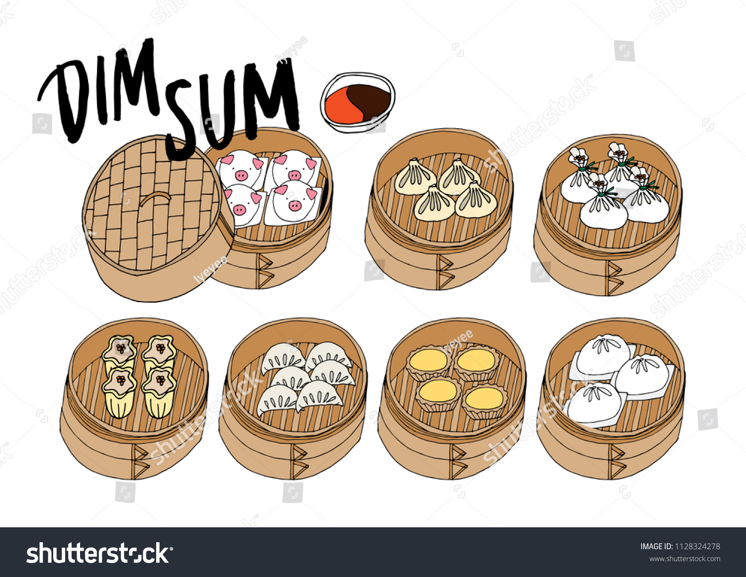 Hand Drawn Dim Sum Variant Vectorillustration 库存矢量图（免版税）1128324278 ...
