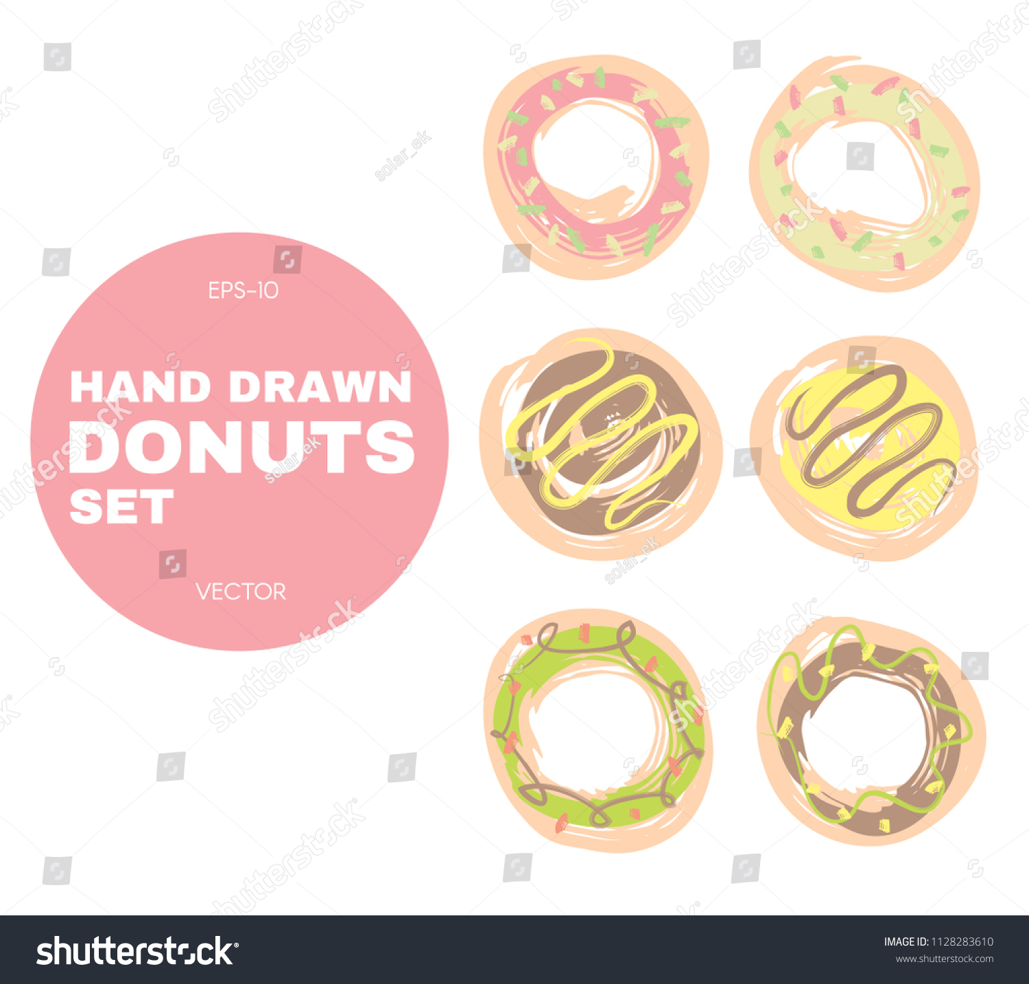 Hand Drawn Donuts Set Stock Vector (Royalty Free) 1128283610 | Shutterstock