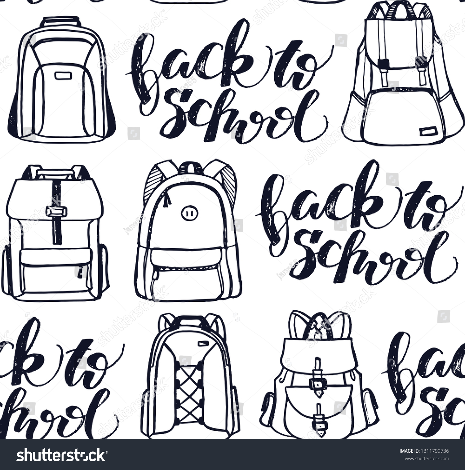 Hand Drawn Doodle Backpack Pattern Background Stock Vector (Royalty ...