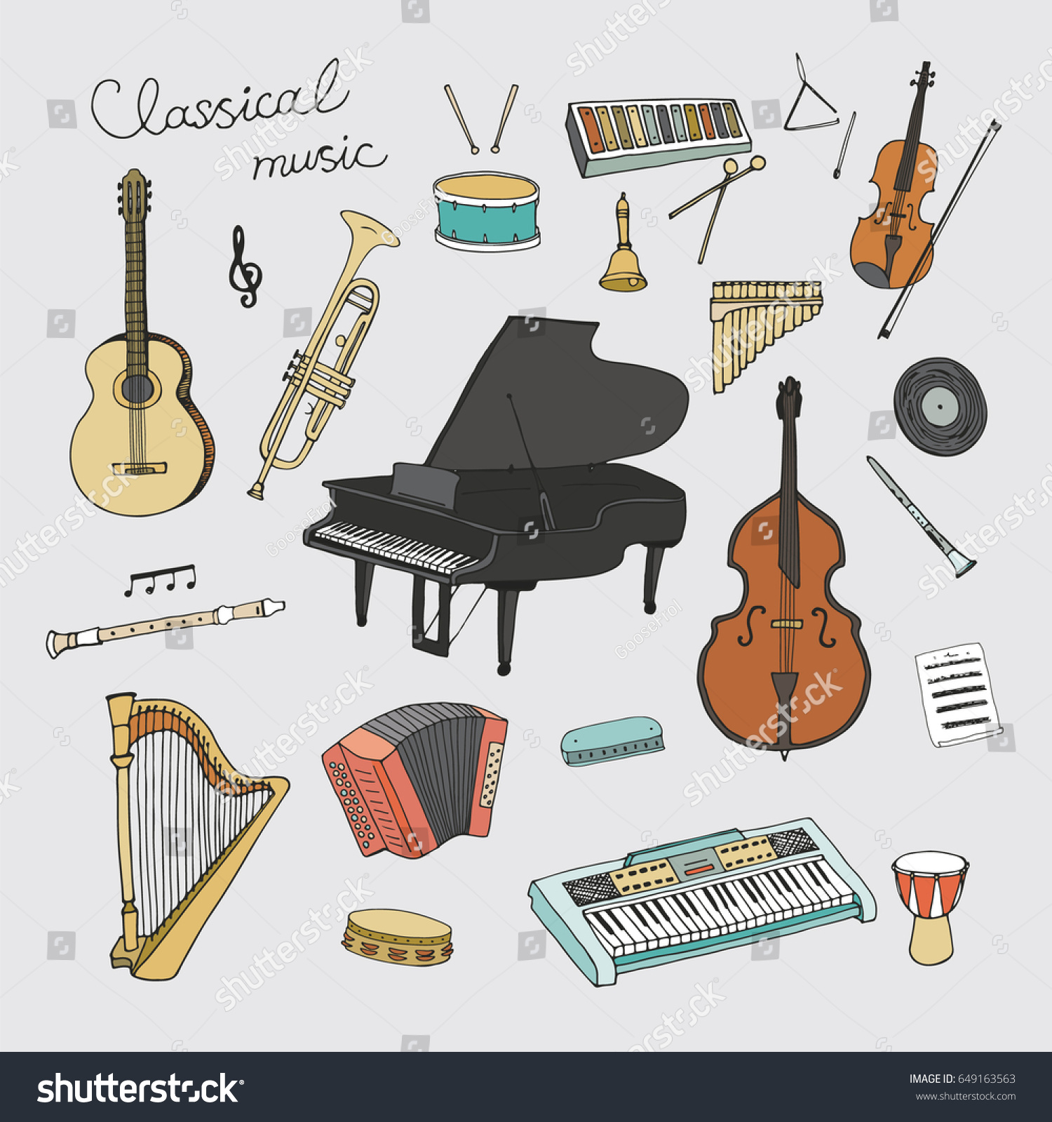 Hand Drawn Doodle Classical Musical Instruments Stock Vector (Royalty ...