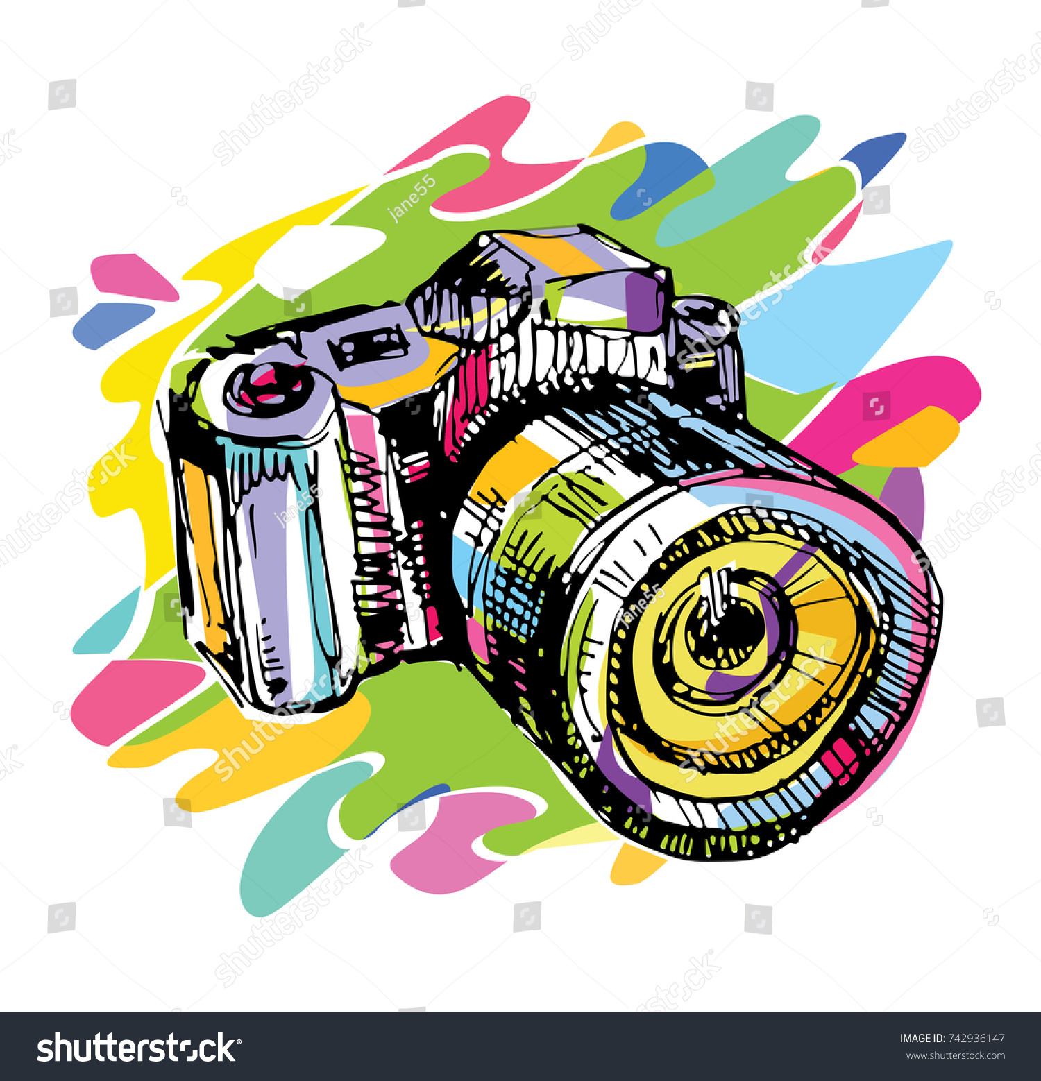 Hand Drawn Doodle Color Camera Stock Vector (Royalty Free) 742936147