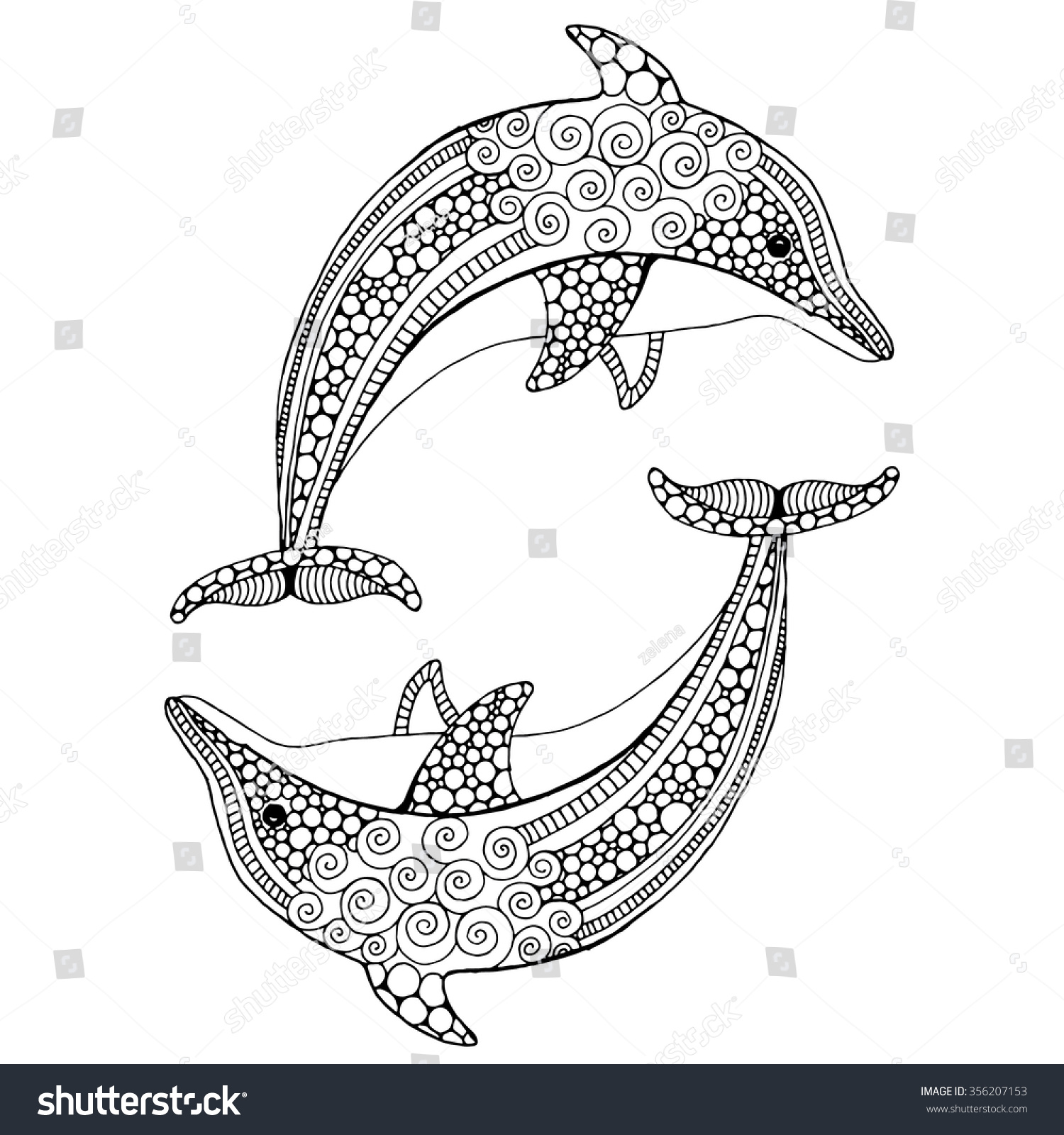 Hand Drawn Doodle Dolphin Pair Stock Vector (Royalty Free) 356207153 ...
