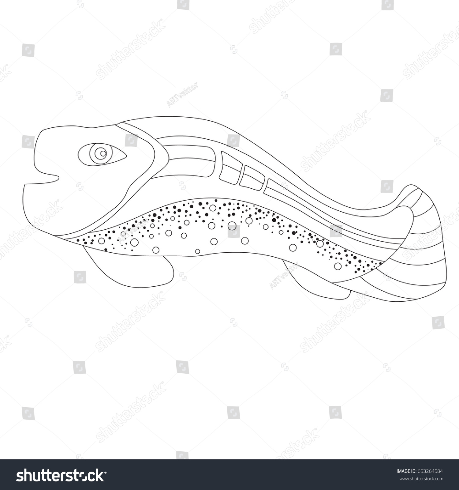 Hand Drawn Doodle Fish Coloring Page Stock Vector (Royalty Free ...