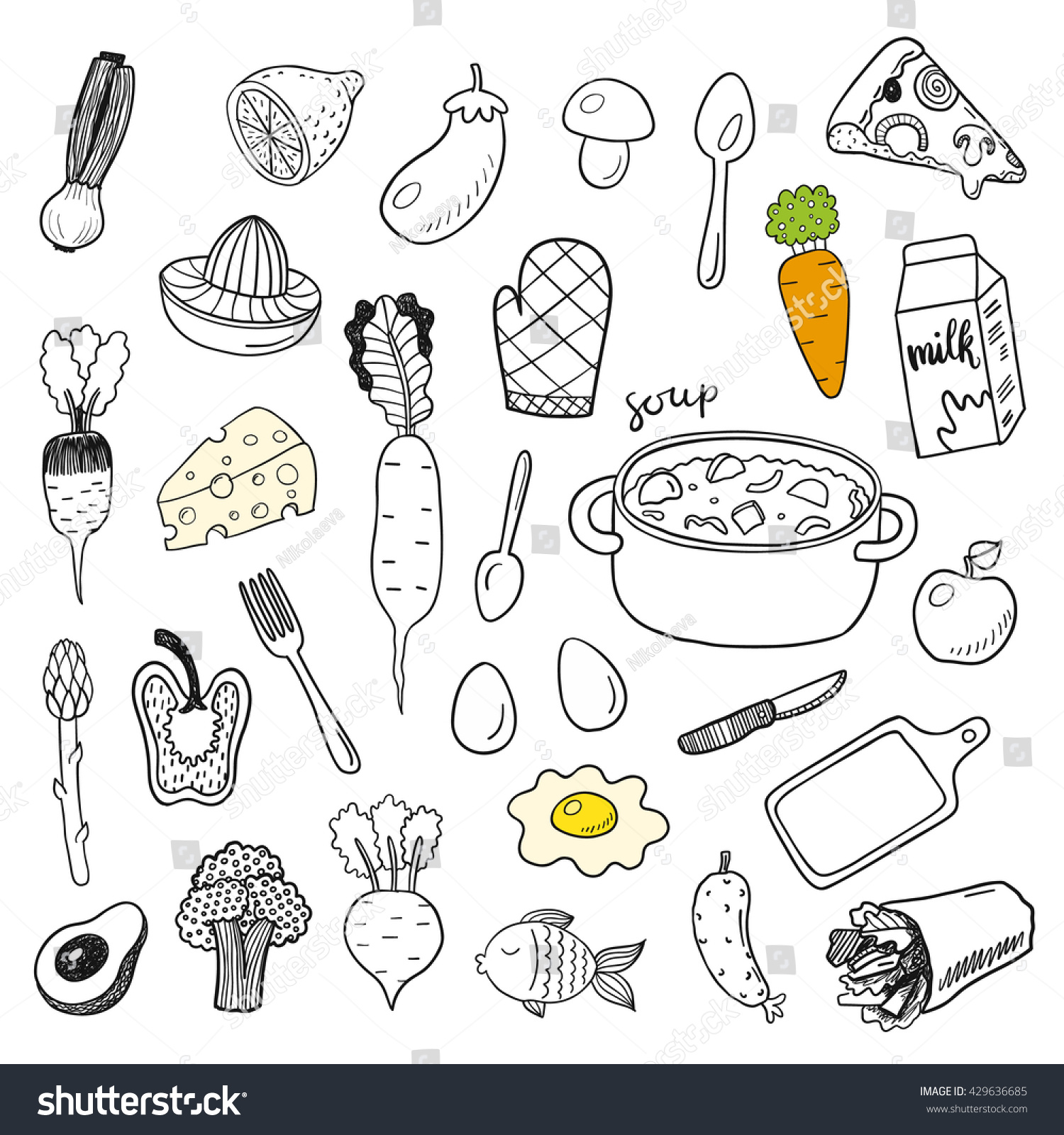 Hand Drawn Doodle Food Vector Set Stock Vector (Royalty Free) 429636685