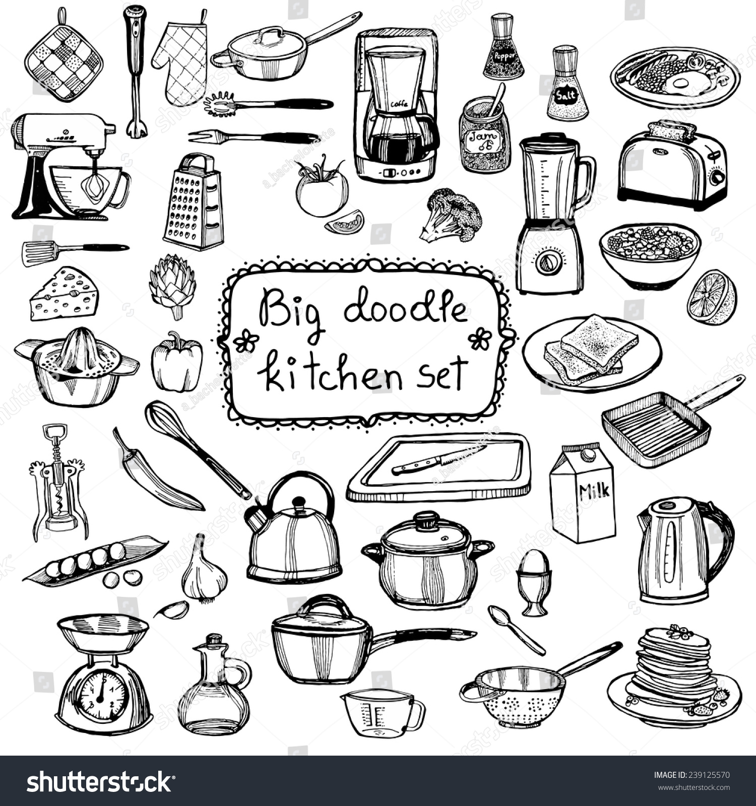Hand Drawn Doodle Kitchen Set Stock Vector Illustration 239125570 ...