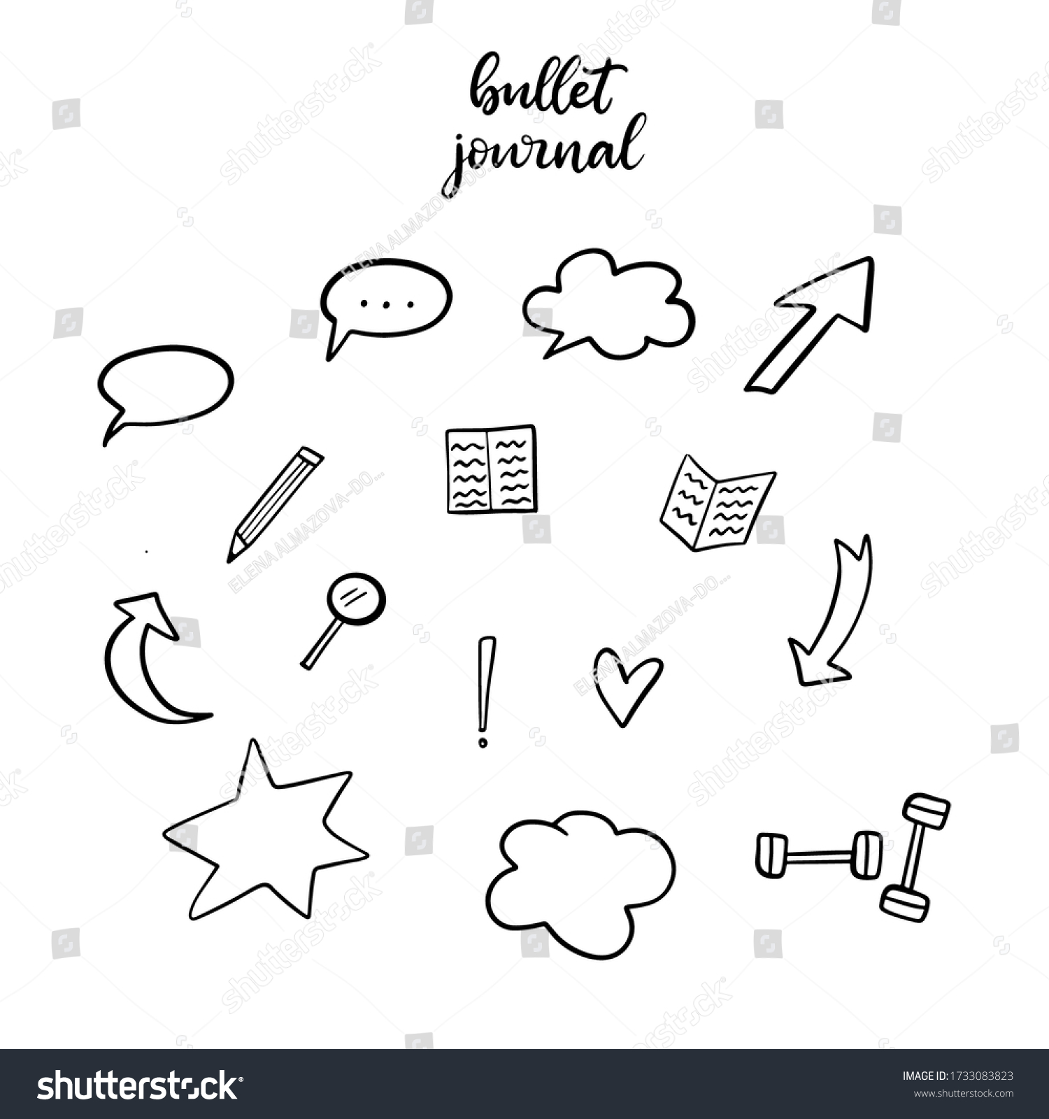 Hand Drawn Doodle Set Bullet Journal Stock Vector (Royalty Free ...
