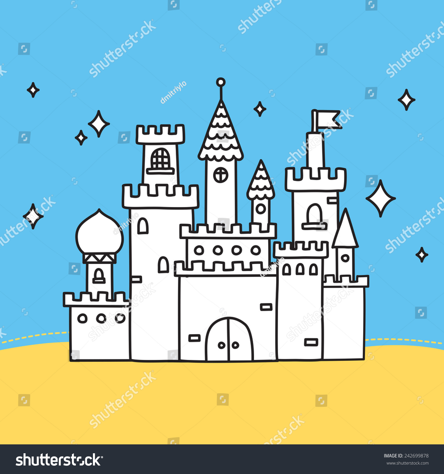 Hand Drawn Doodle Vector Castle: เวกเตอร์สต็อก (ปลอดค่าลิขสิทธิ์ ...