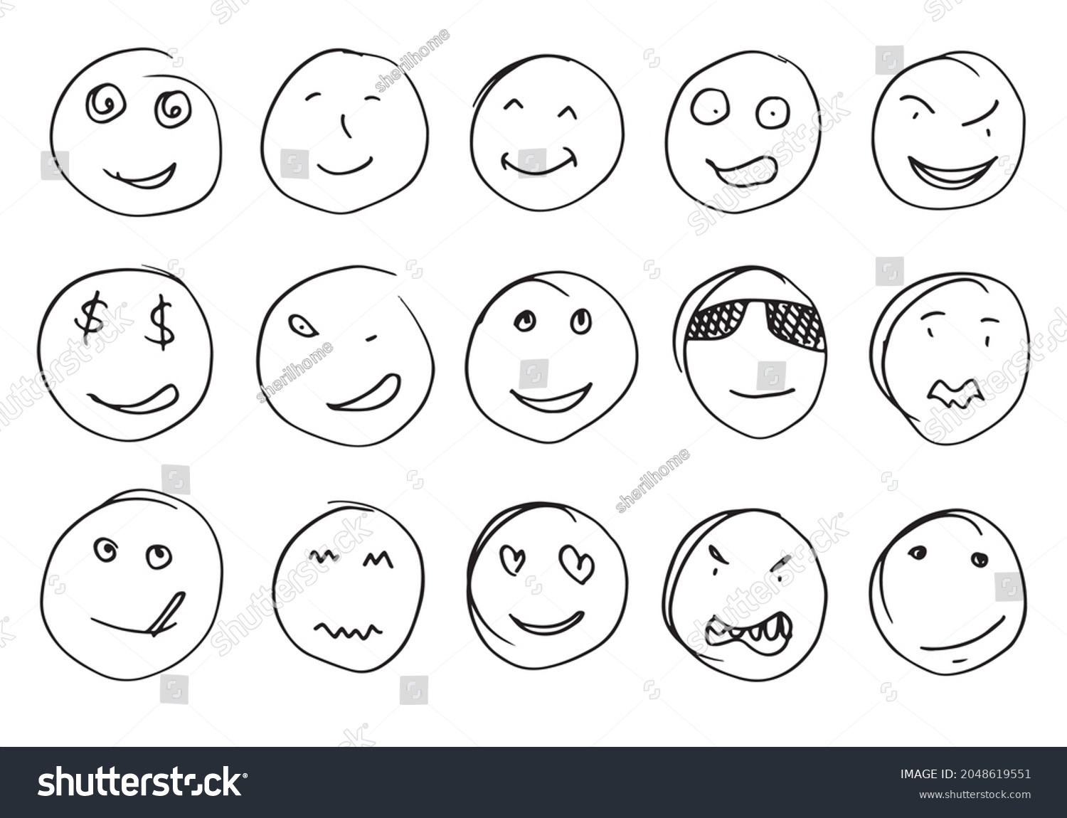 Hand Drawn Emoticon Set Vector On Stock Vector (Royalty Free ...