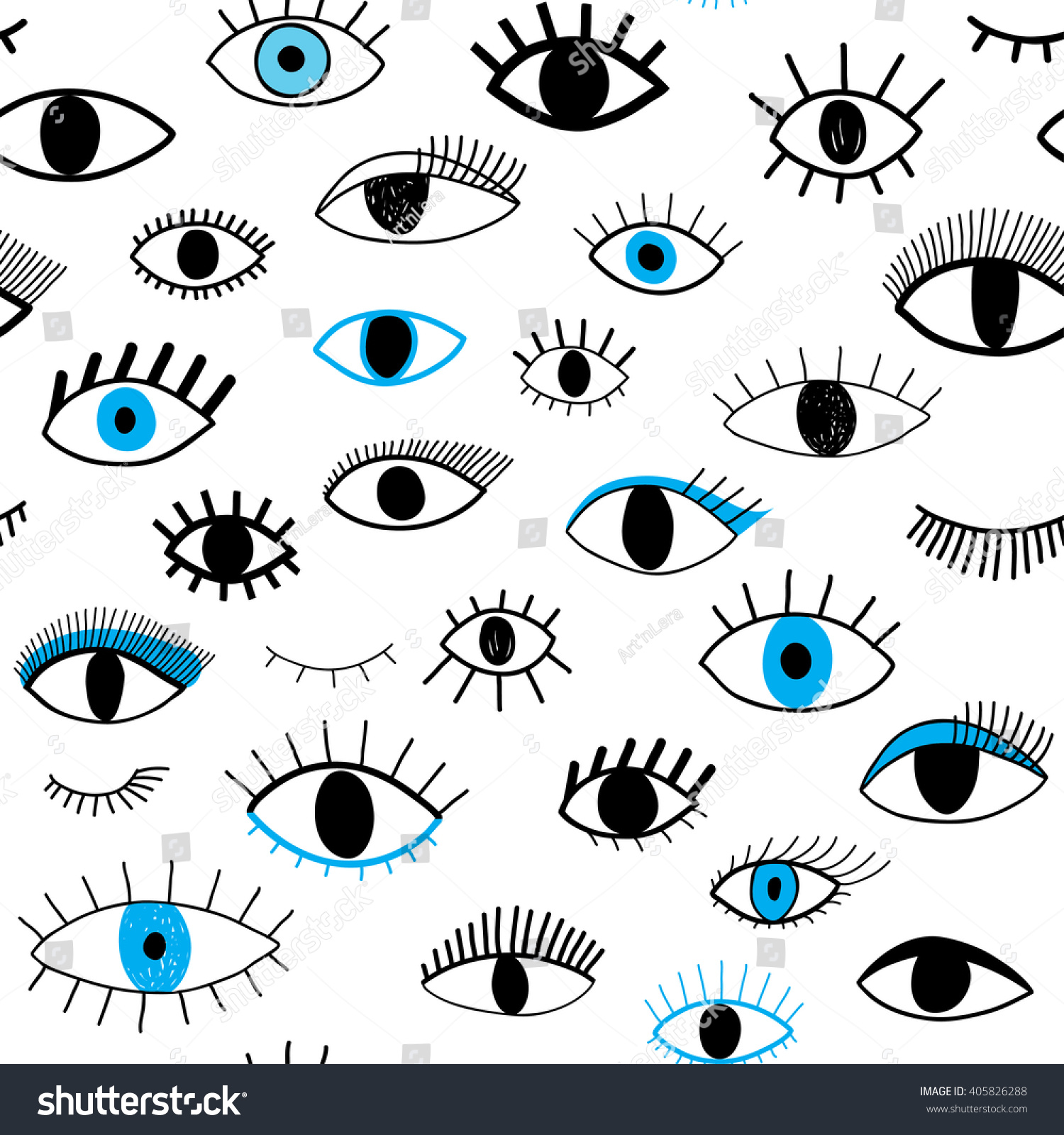 Handdrawn Eye Doodles Seamless Pattern Stock Vector (Royalty Free ...
