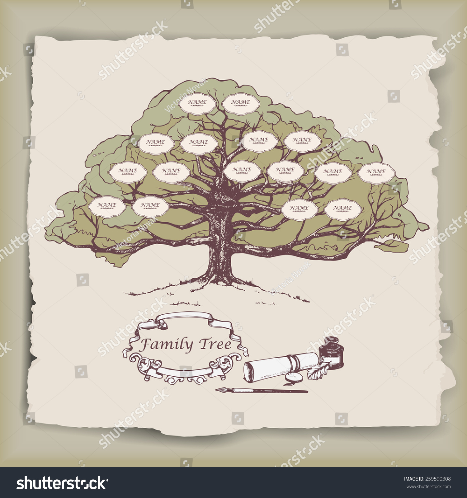 Handdrawn Family Tree Decorative Elements Vector Stock Vector (Royalty ...