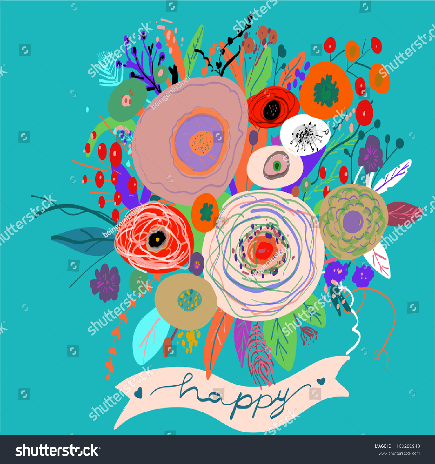 Hand Drawn Floral Vector Background Stock Vector (Royalty Free) 1160280943