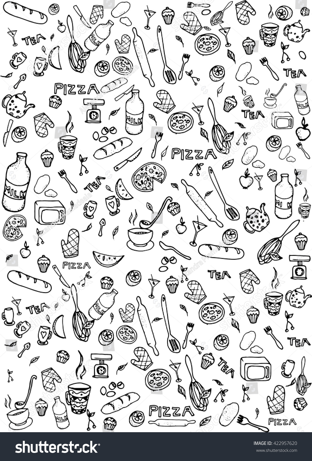 Hand Drawn Food Pattern Illustration Stock Vector (Royalty Free ...