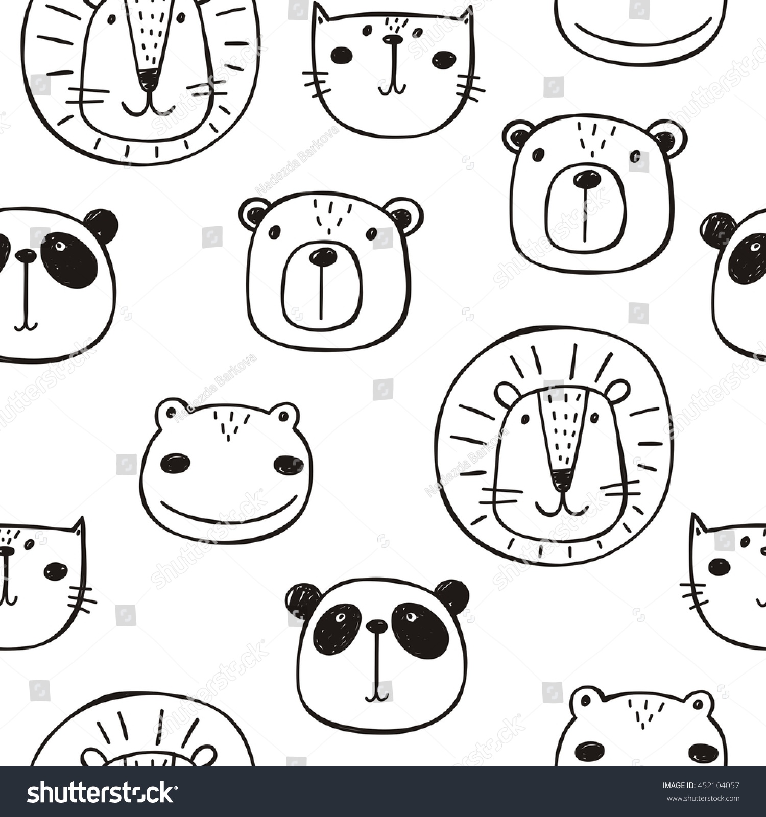 Hand Drawn Funny Animals Print Stock Vector (Royalty Free) 452104057