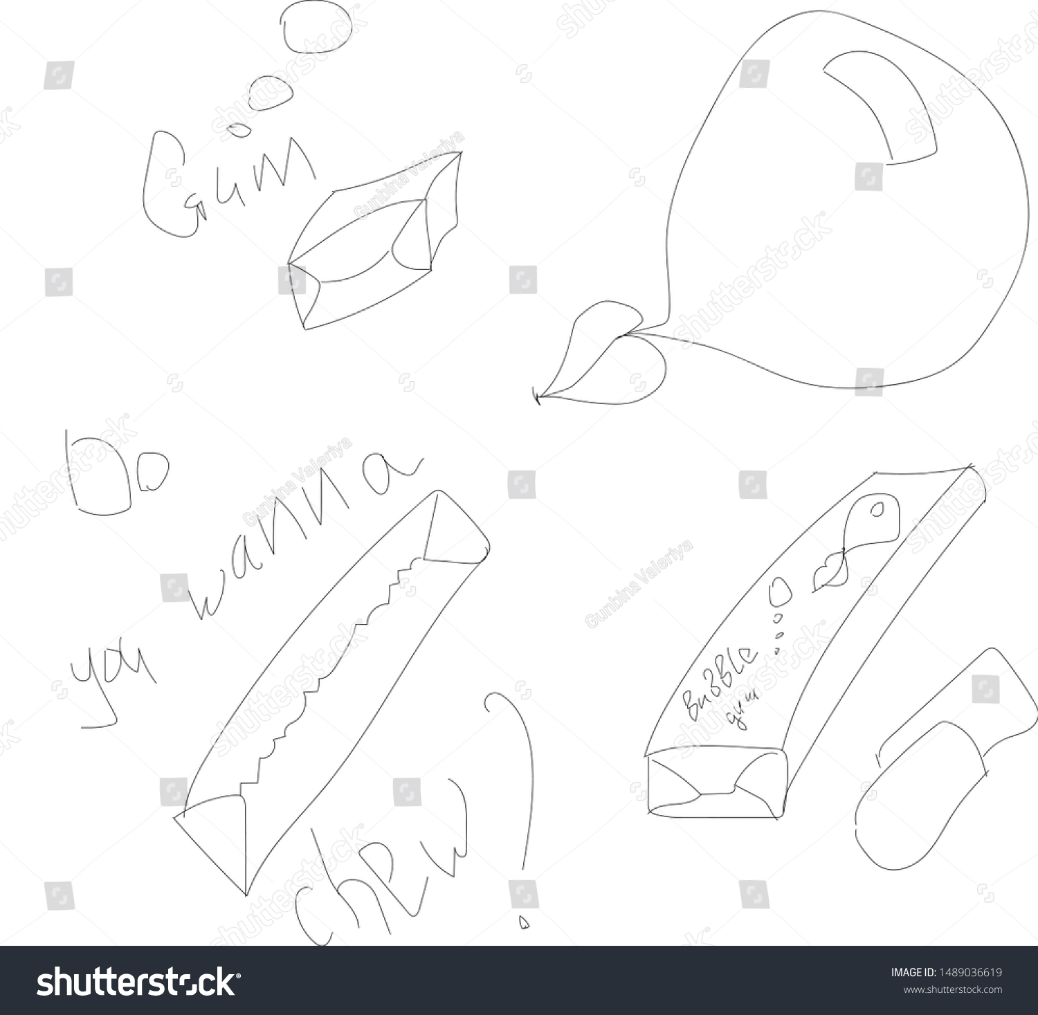 Hand Drawn Gum Icon Set Stock Vector (Royalty Free) 1489036619 ...