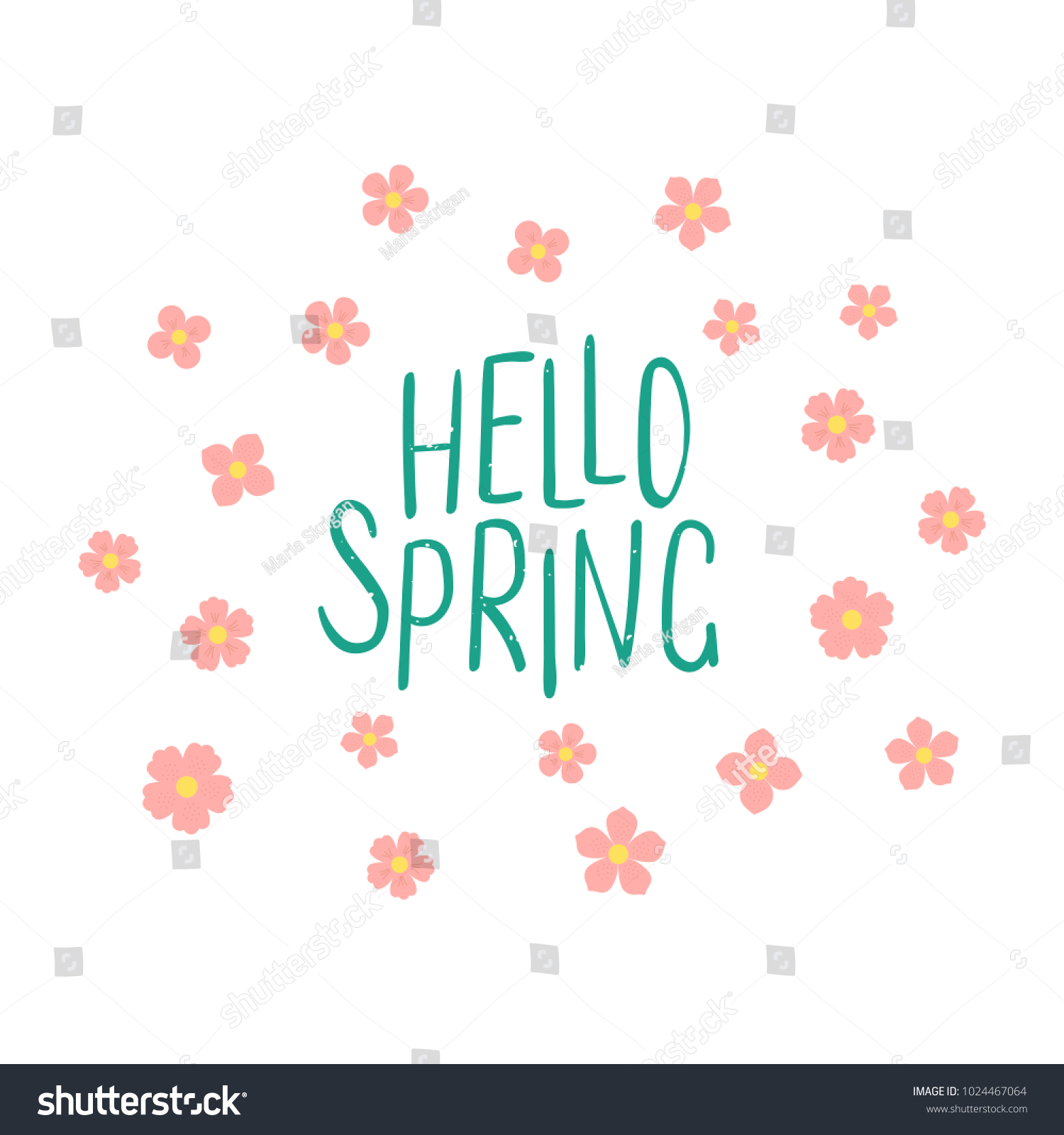 Hand Drawn Hello Spring Quote Falling Stock Vector (Royalty Free ...