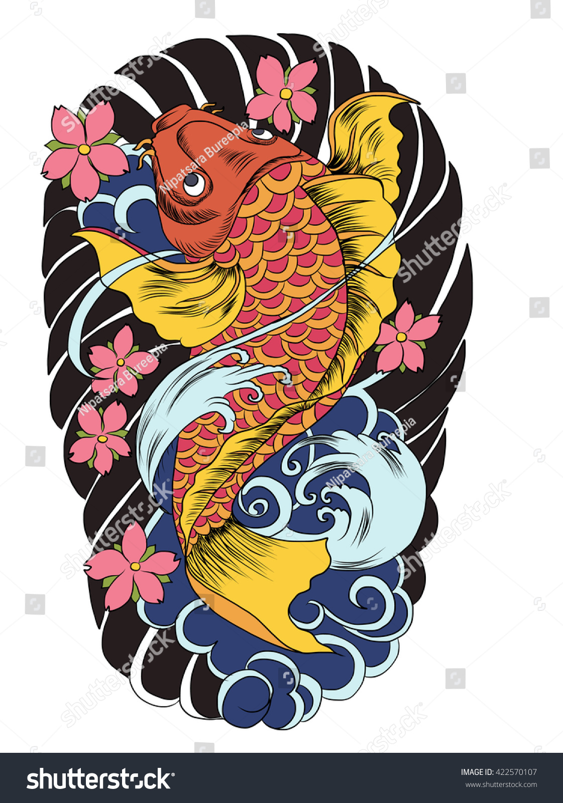 Hand Drawn Koi Fish Tattoo Stock Vector 422570107 - Shutterstock