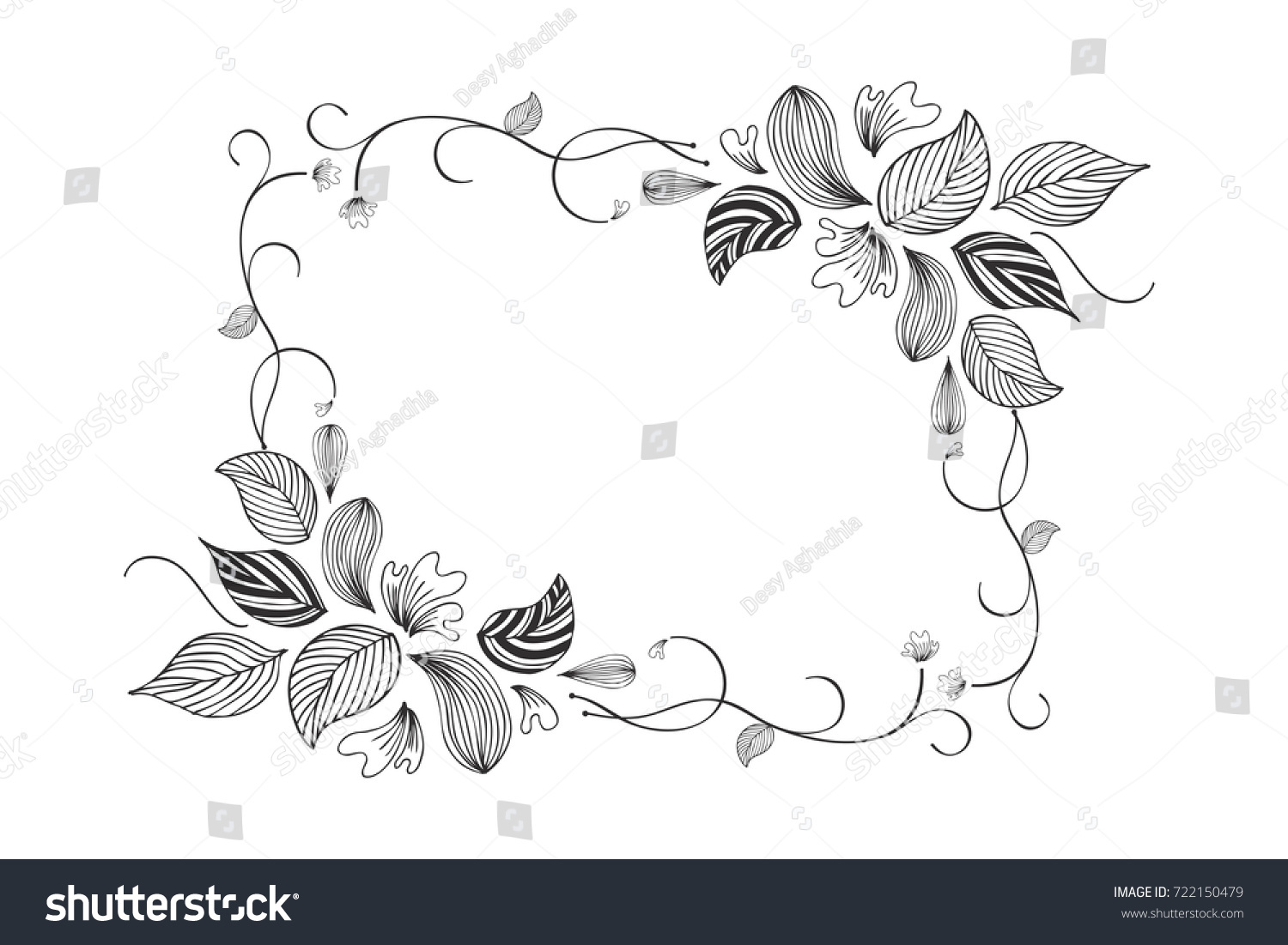 Hand Drawn Leaves Frame Frame Border: vector de stock (libre de ...