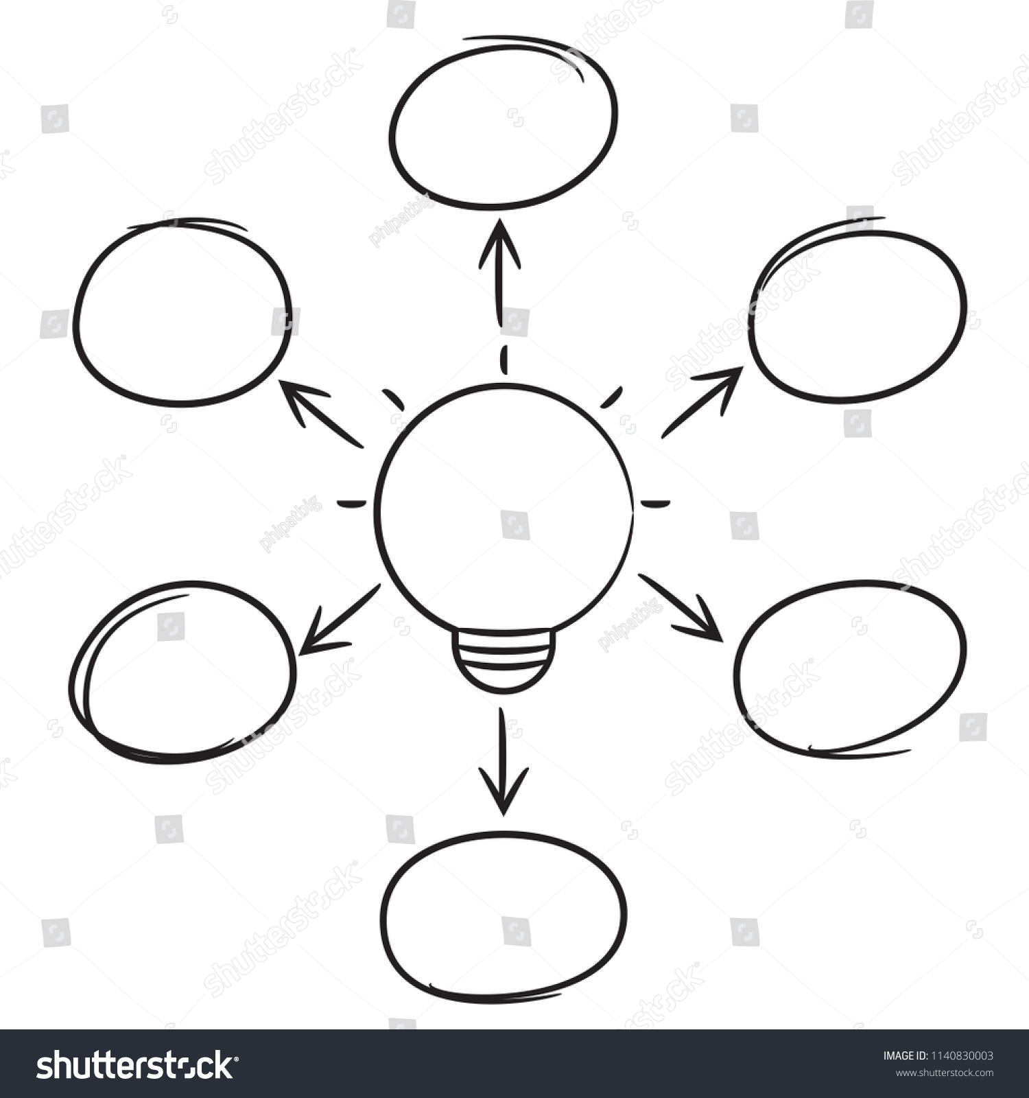 Hand Drawn Light Bulb Mind Mapping: vector de stock (libre de regalías ...