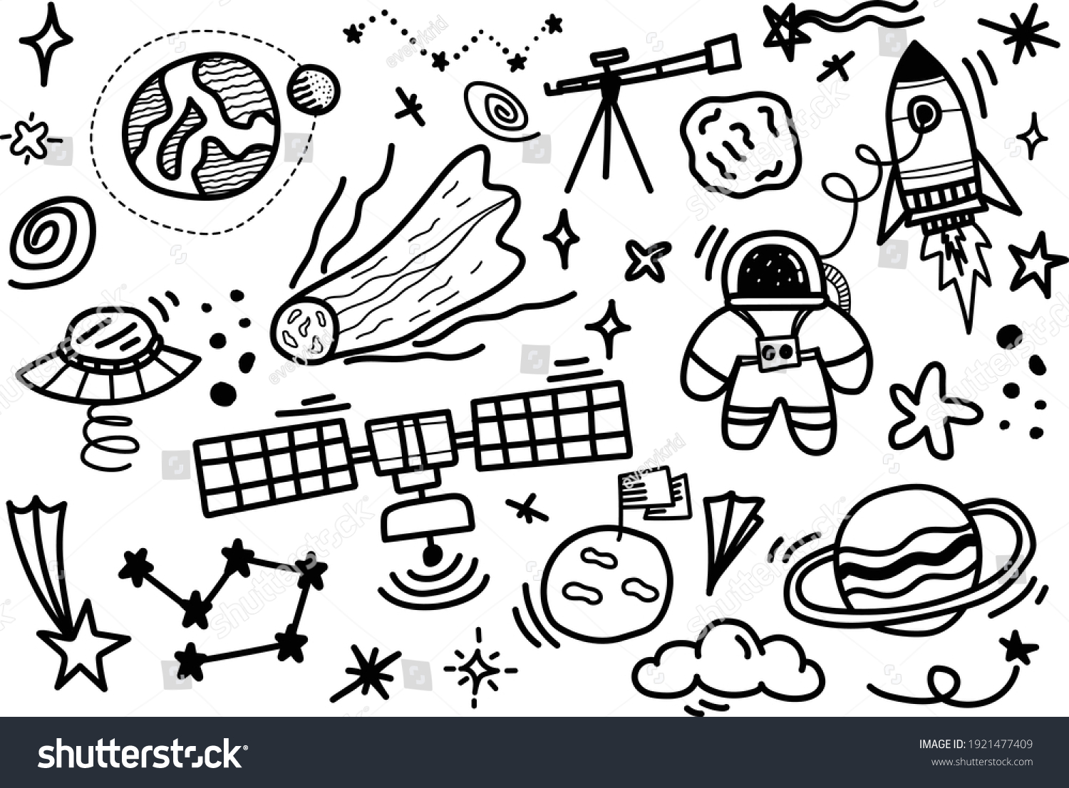 Hand Drawn Line Drawing Space Stock Vector (Royalty Free) 1921477409