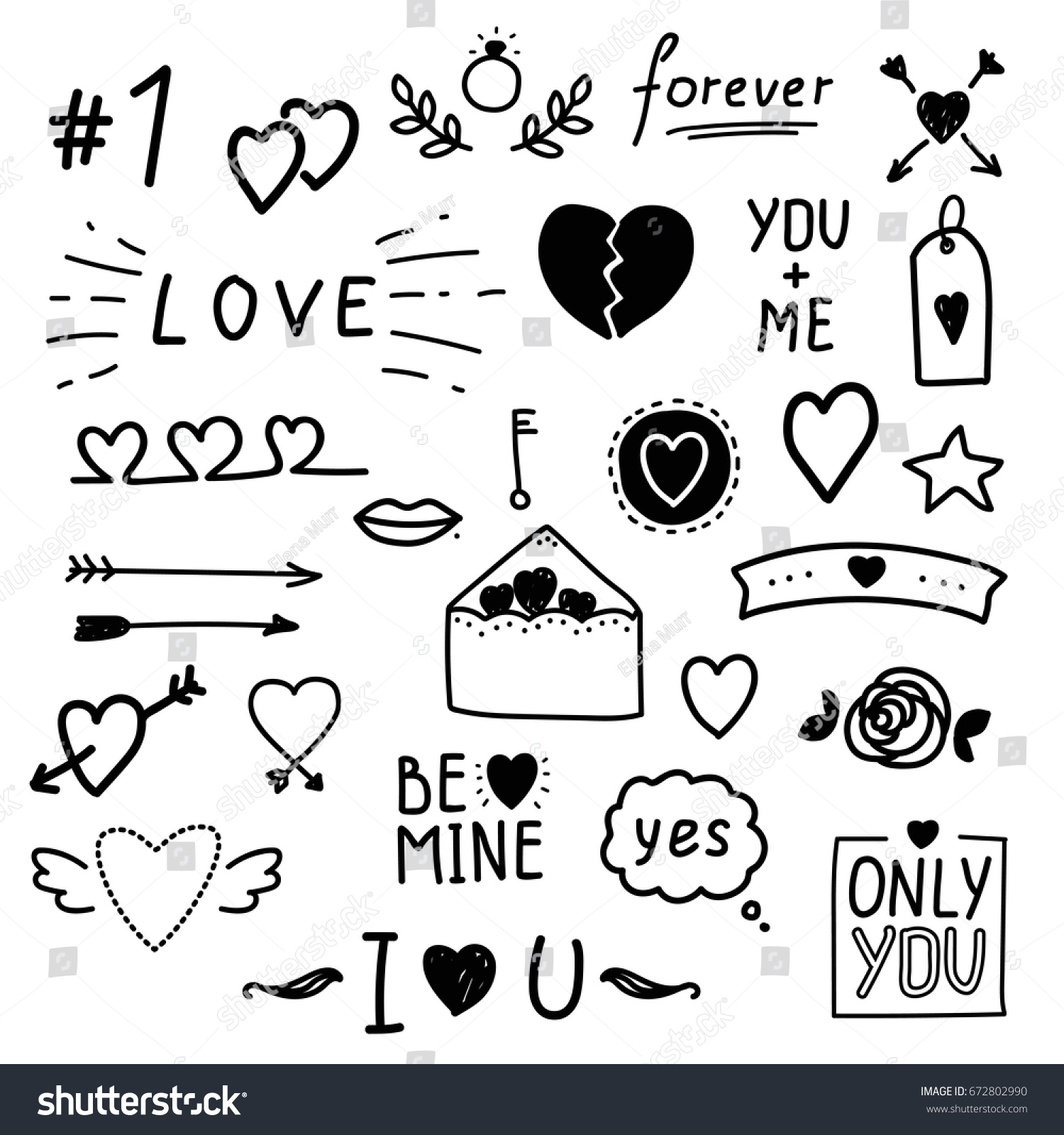 Hand Drawn Love Vector Set Stock Vector (Royalty Free) 672802990
