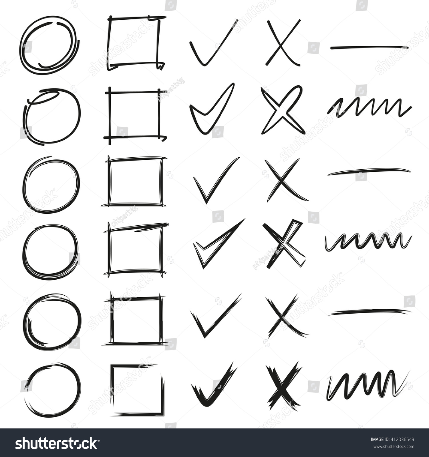 Hand Drawn Marker Elements Check Marks Stock Vector (Royalty Free ...