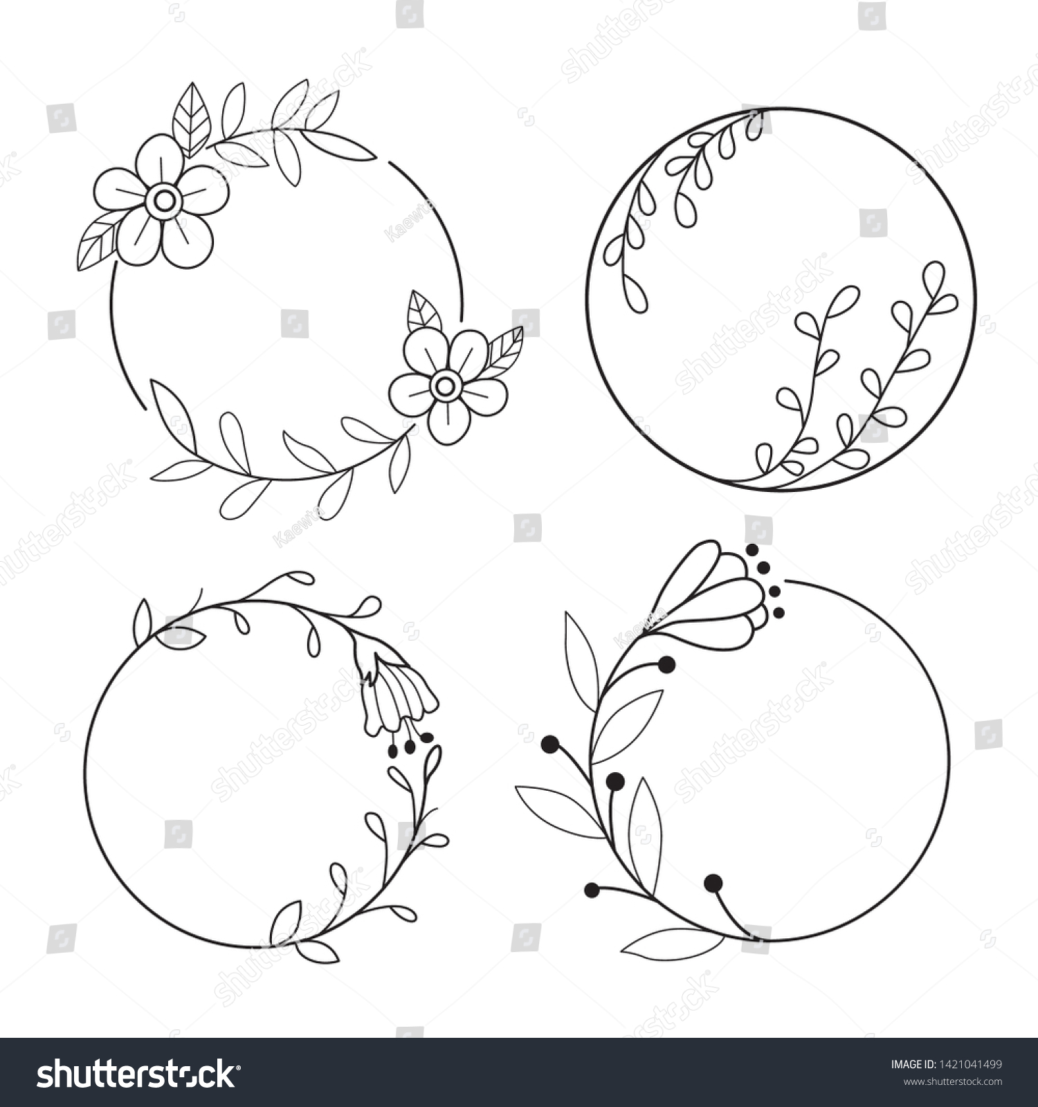 Hand Drawn Minimal Flower Frame Stock Vector (Royalty Free) 1421041499 ...