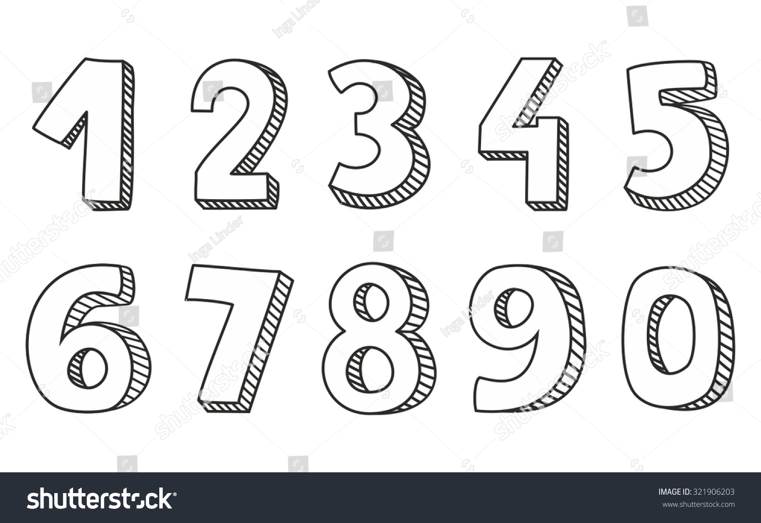 Hand Drawn Numbers Vector Isolated On 스톡 벡터(사용료 없음) 321906203 ...