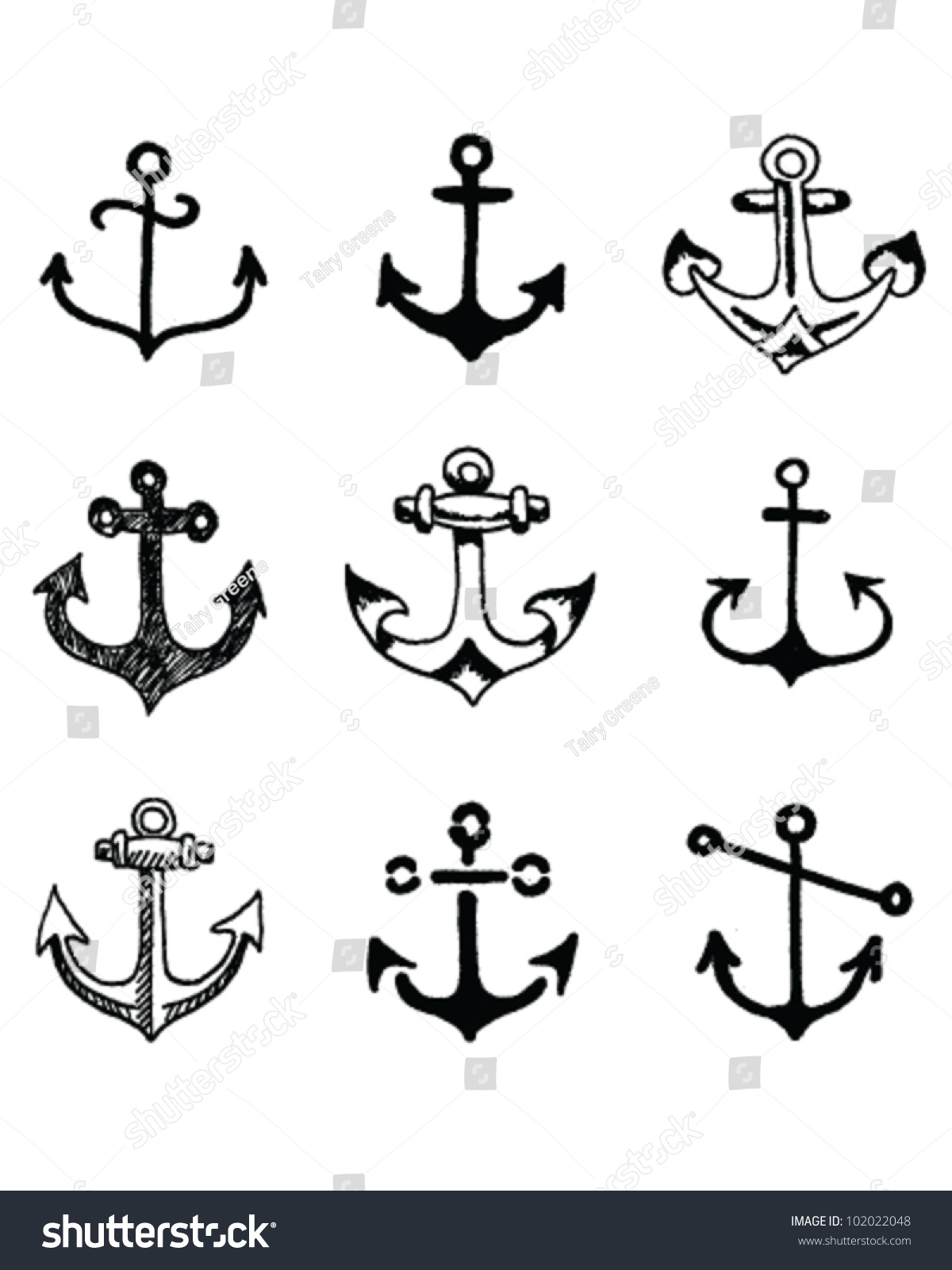 Conjunto de anclas dibujado a mano: vector de stock (libre de regalías ...