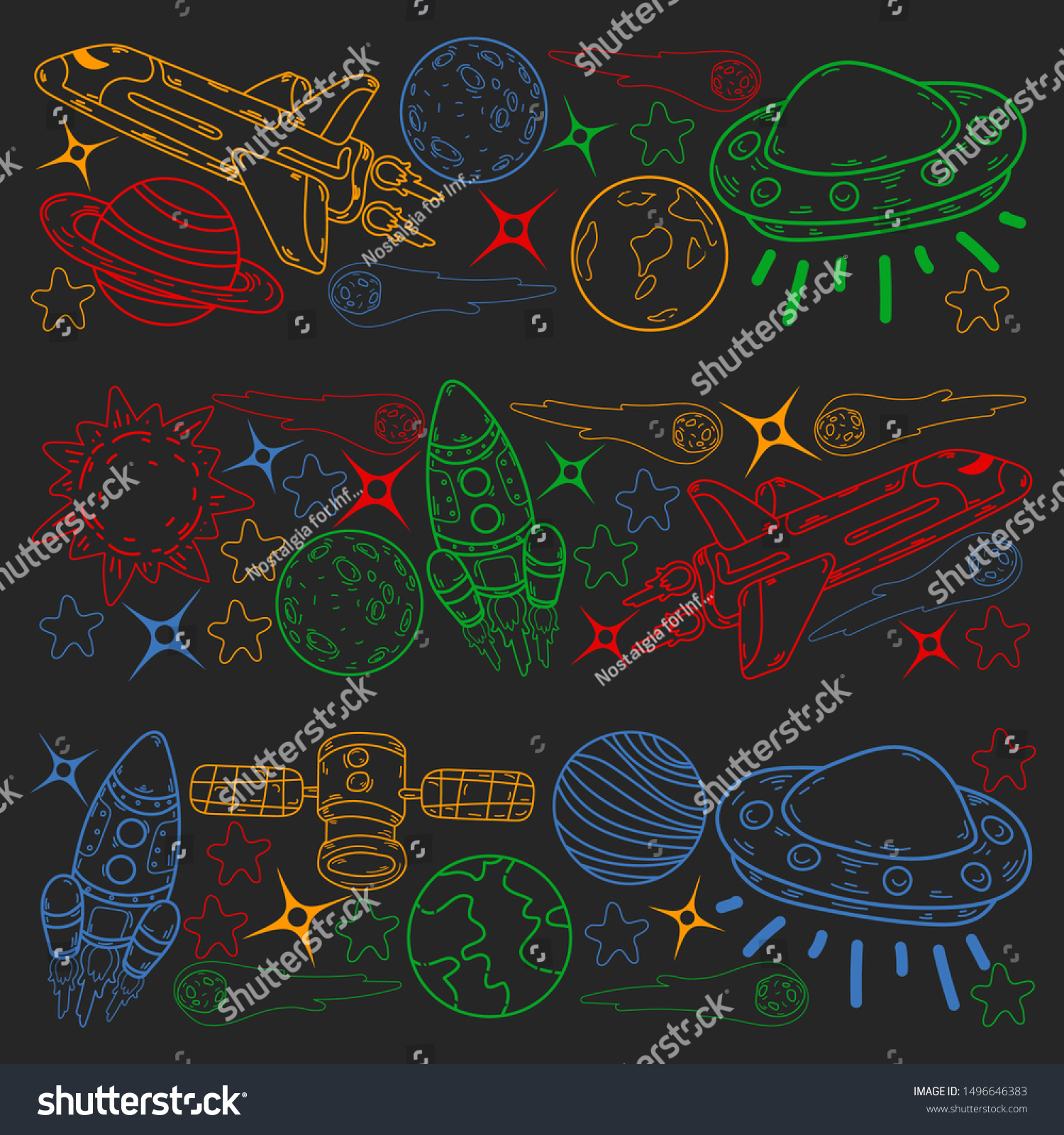 Handdrawn Outer Space Doodles Vector Stock Vector (Royalty Free) 1496646383
