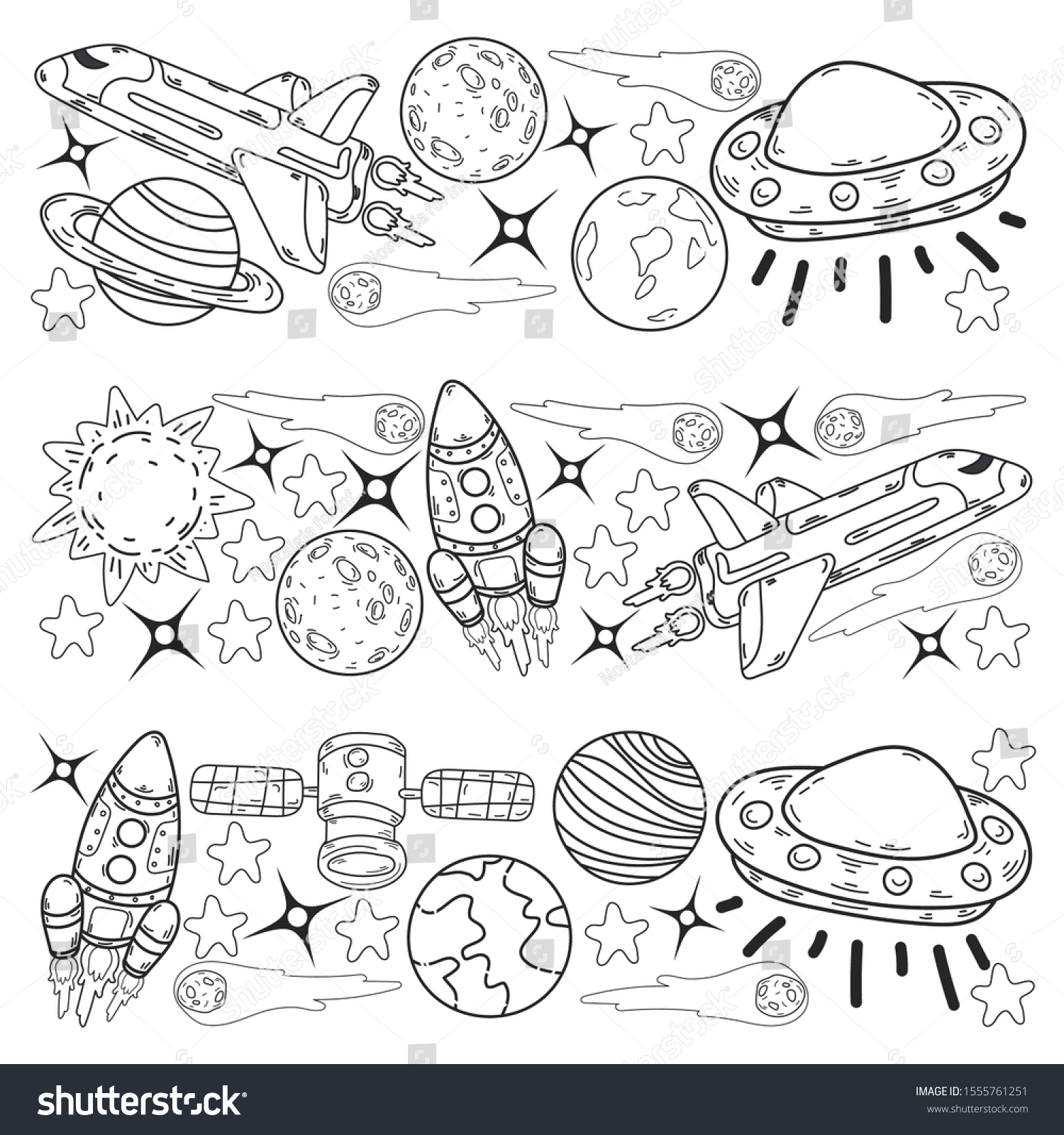 Handdrawn Outer Space Doodles Vector Stock Vector (Royalty Free) 1555761251