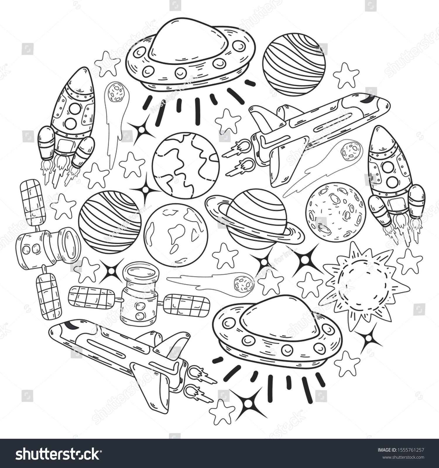 Handdrawn Outer Space Doodles Vector Stock Vector (Royalty Free) 1555761257