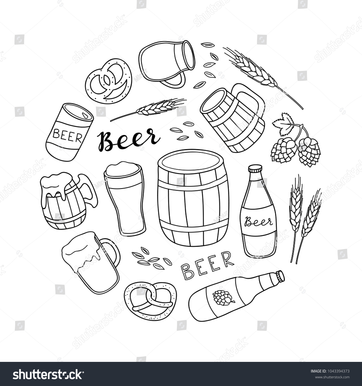 Hand Drawn Outline Beer Items Composed Stock Vector (Royalty Free ...