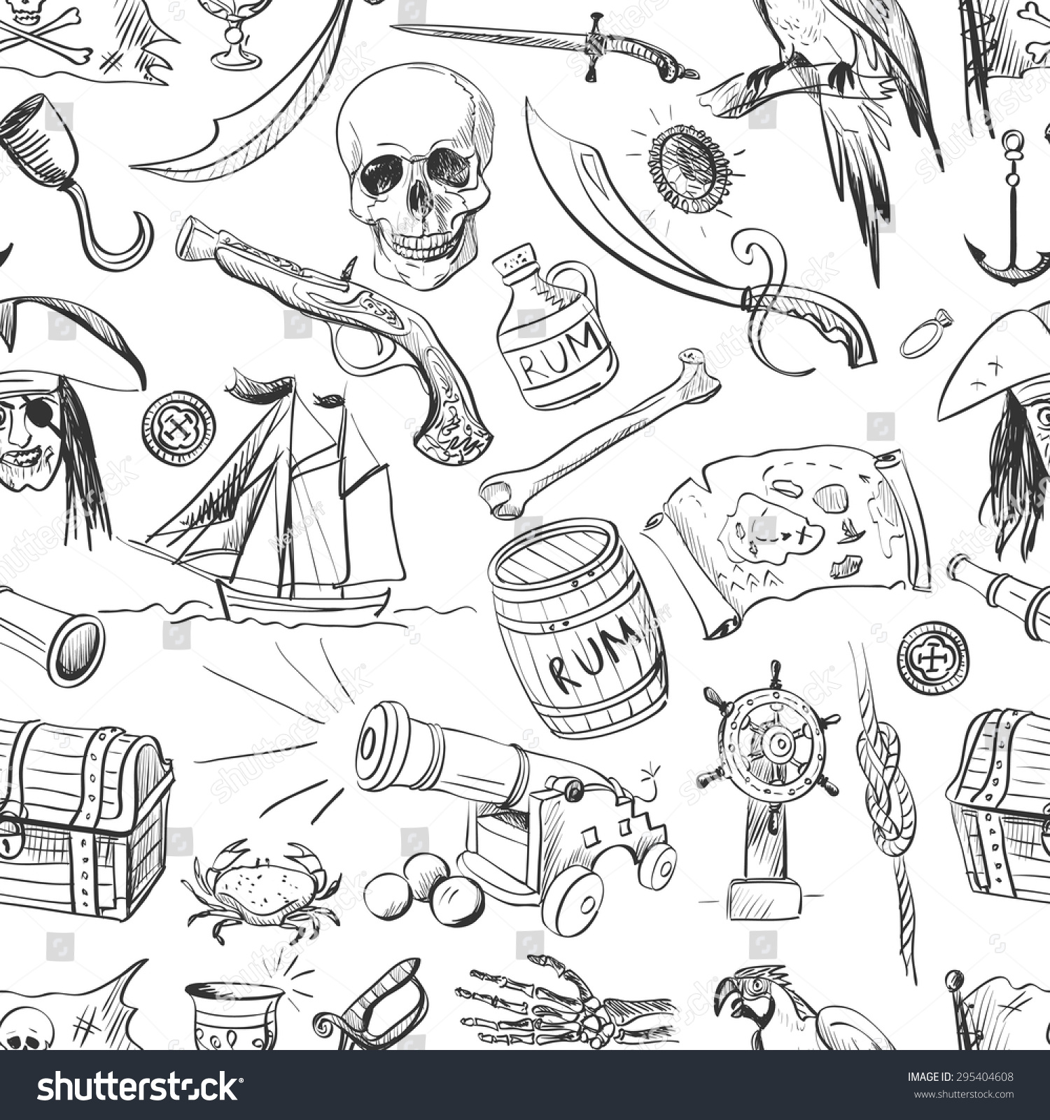 Hand Drawn Pirates Pattern Excellent Vector Stock Vector 295404608 ...