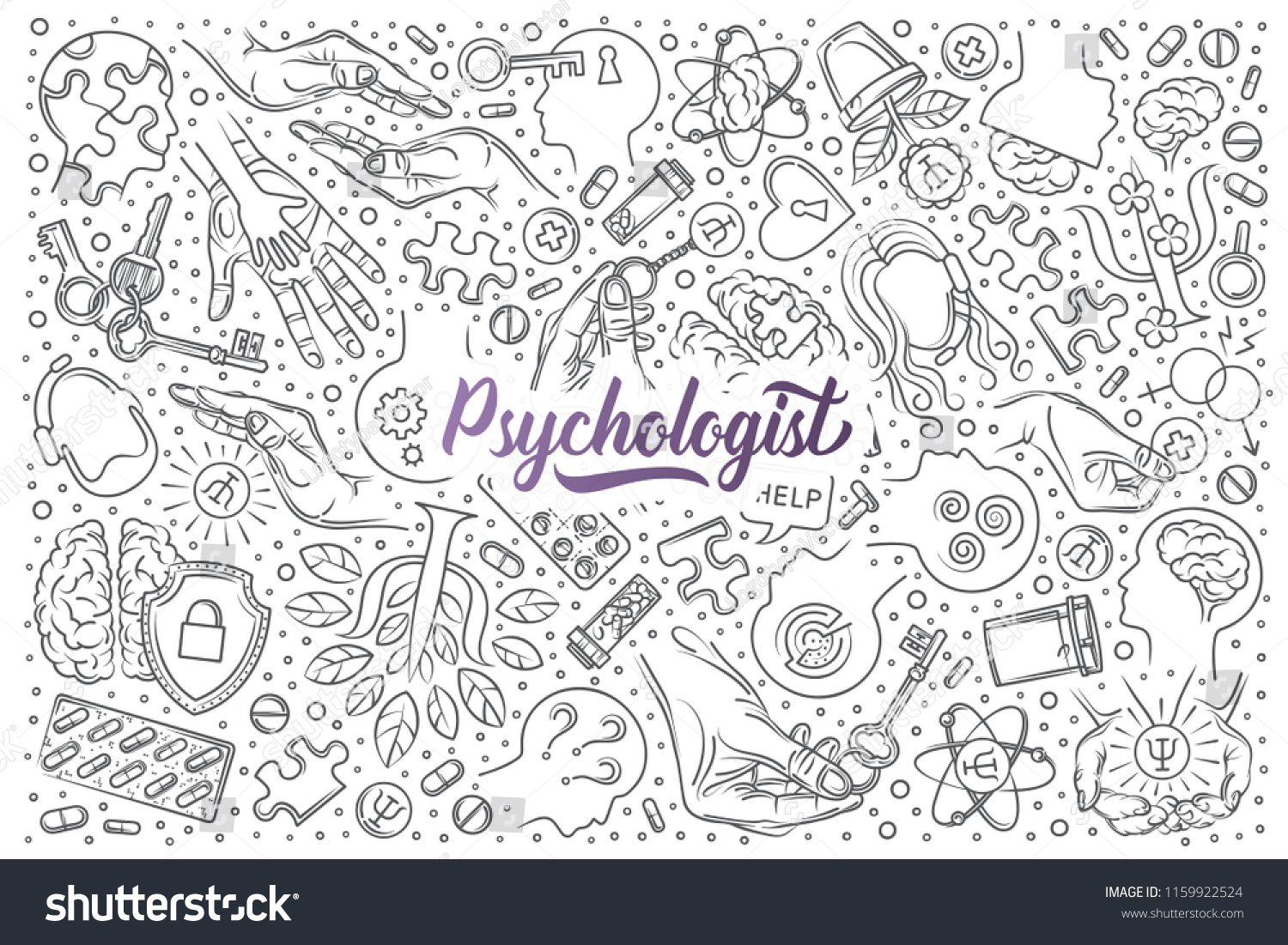 Hand Drawn Psychologist Set Doodle Vector: เวกเตอร์สต็อก (ปลอดค่า ...