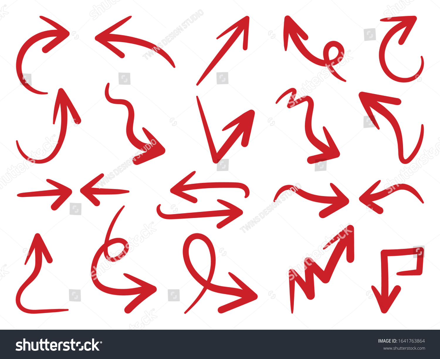 Hand Drawn Red Arrow Mark Icons Stock Vector (Royalty Free) 1641763864