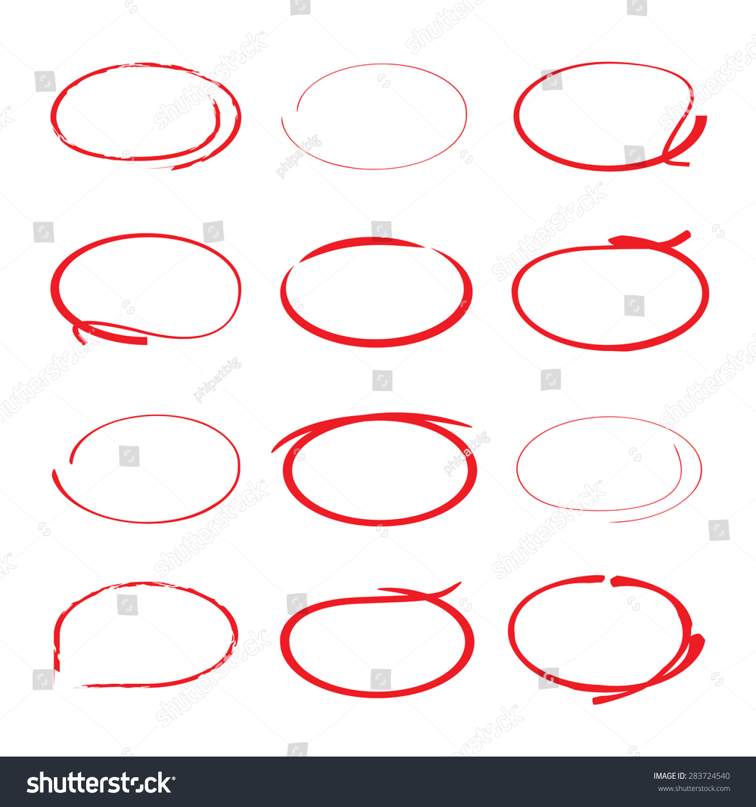 Hand Drawn Red Circle Set Highlight: vector de stock (libre de regalías ...