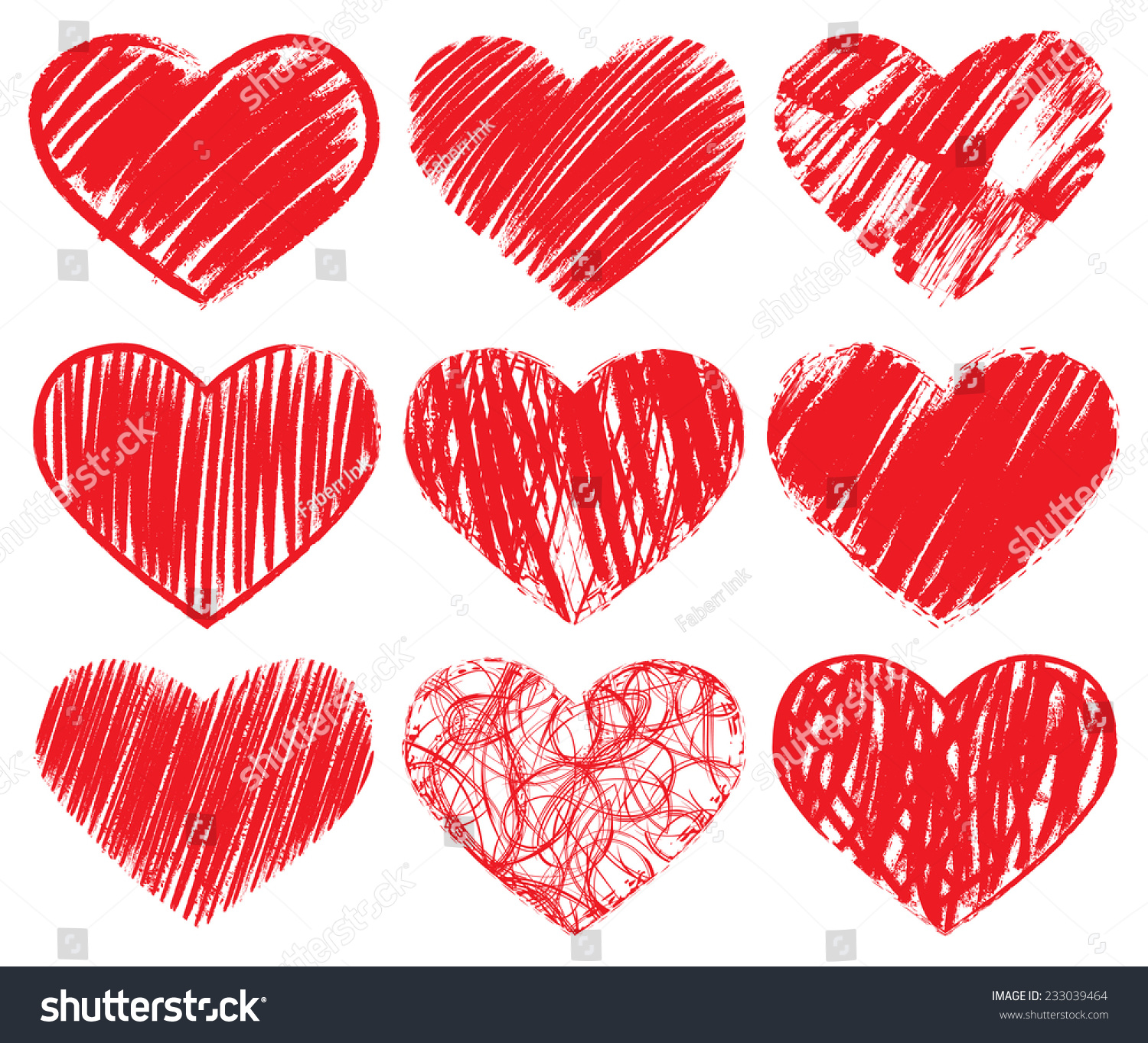 Hand Drawn Red Hearts Set Vector Stock Vector (Royalty Free) 233039464