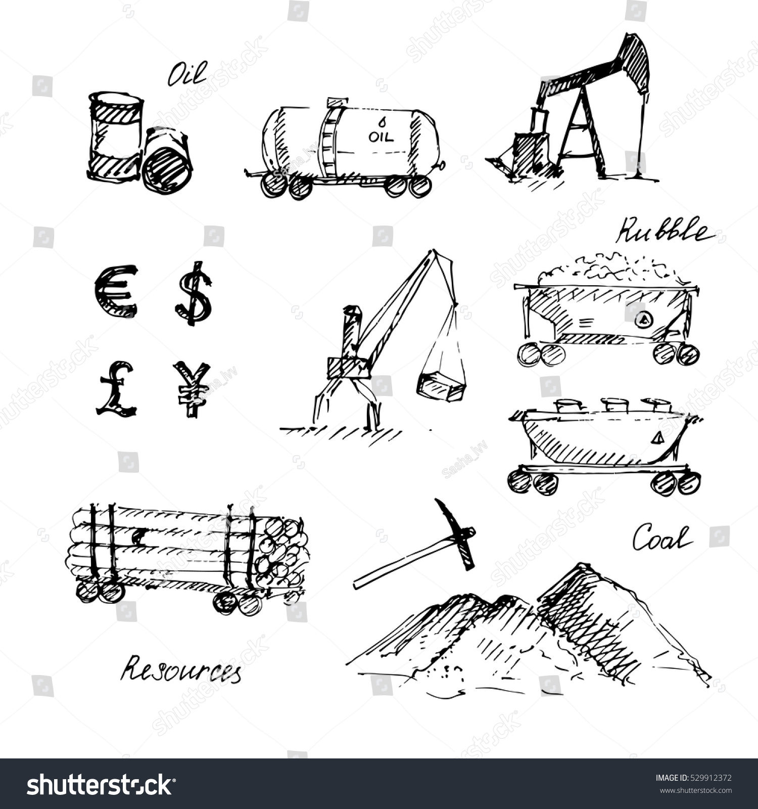 Hand Drawn Resource Mining Set Vector Stock Vector 529912372 - Shutterstock