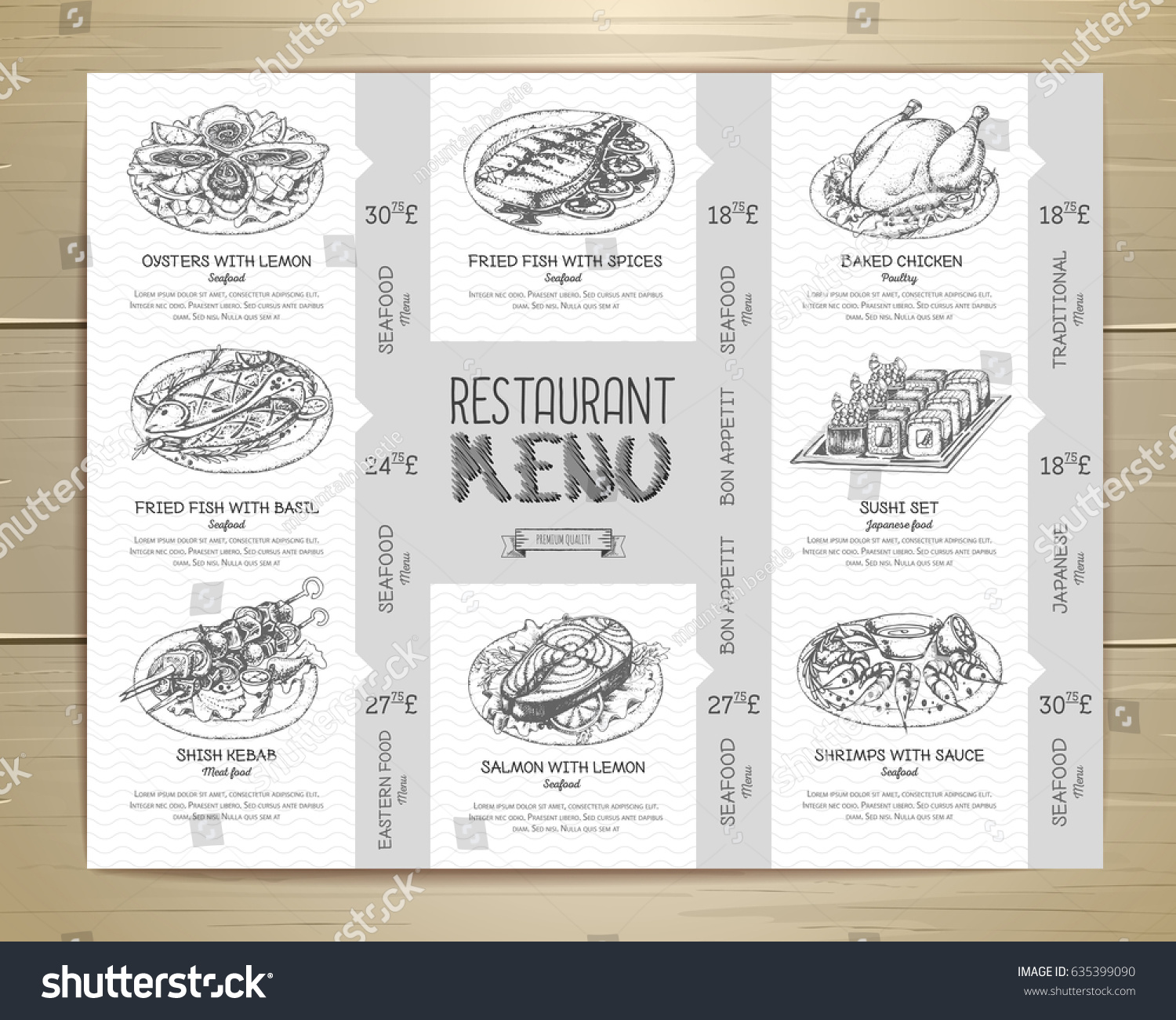 Hand Drawn Restaurant Menu Design Stock Vector (Royalty Free) 635399090