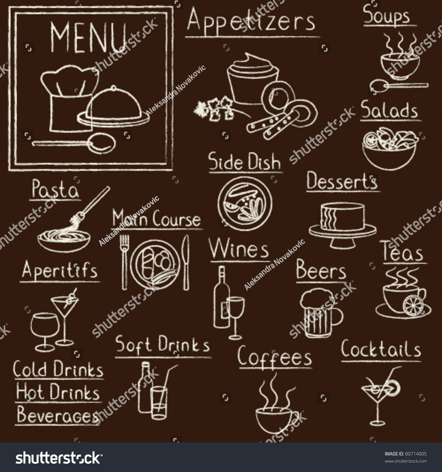 Hand Drawn Restaurant Menu Design Elements Stock Vector 80714005 ...