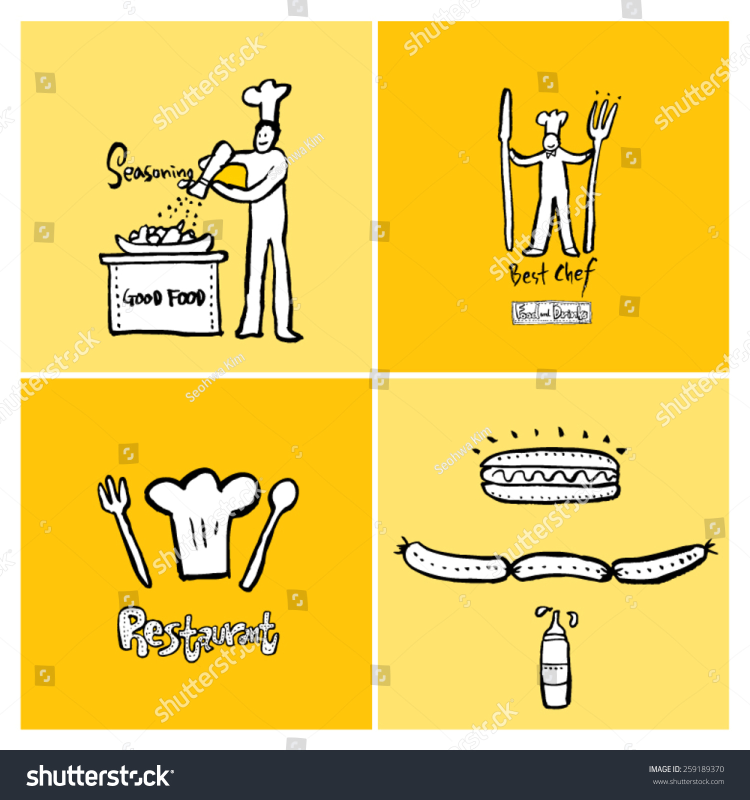 Hand Drawn Restaurant Poster Illustrations Vector Stock Vector (Royalty ...