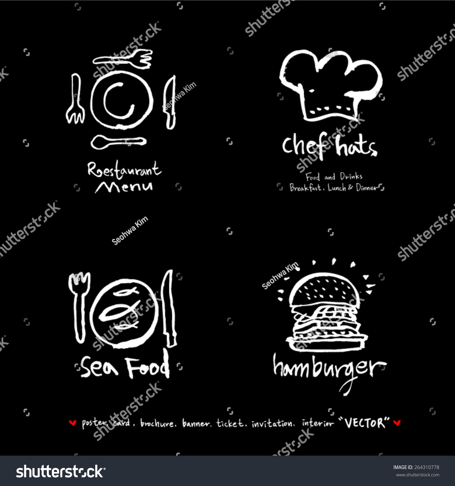 Hand Drawn Restaurant Poster Vector Stock Vector (Royalty Free) 264310778