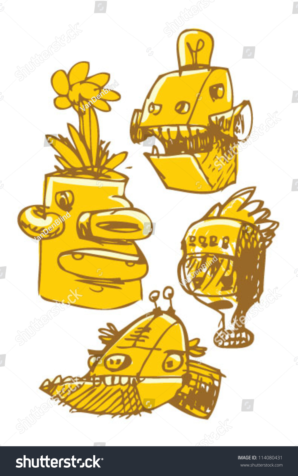 Hand Drawn Robot Heads Stock Vector (Royalty Free) 114080431 | Shutterstock