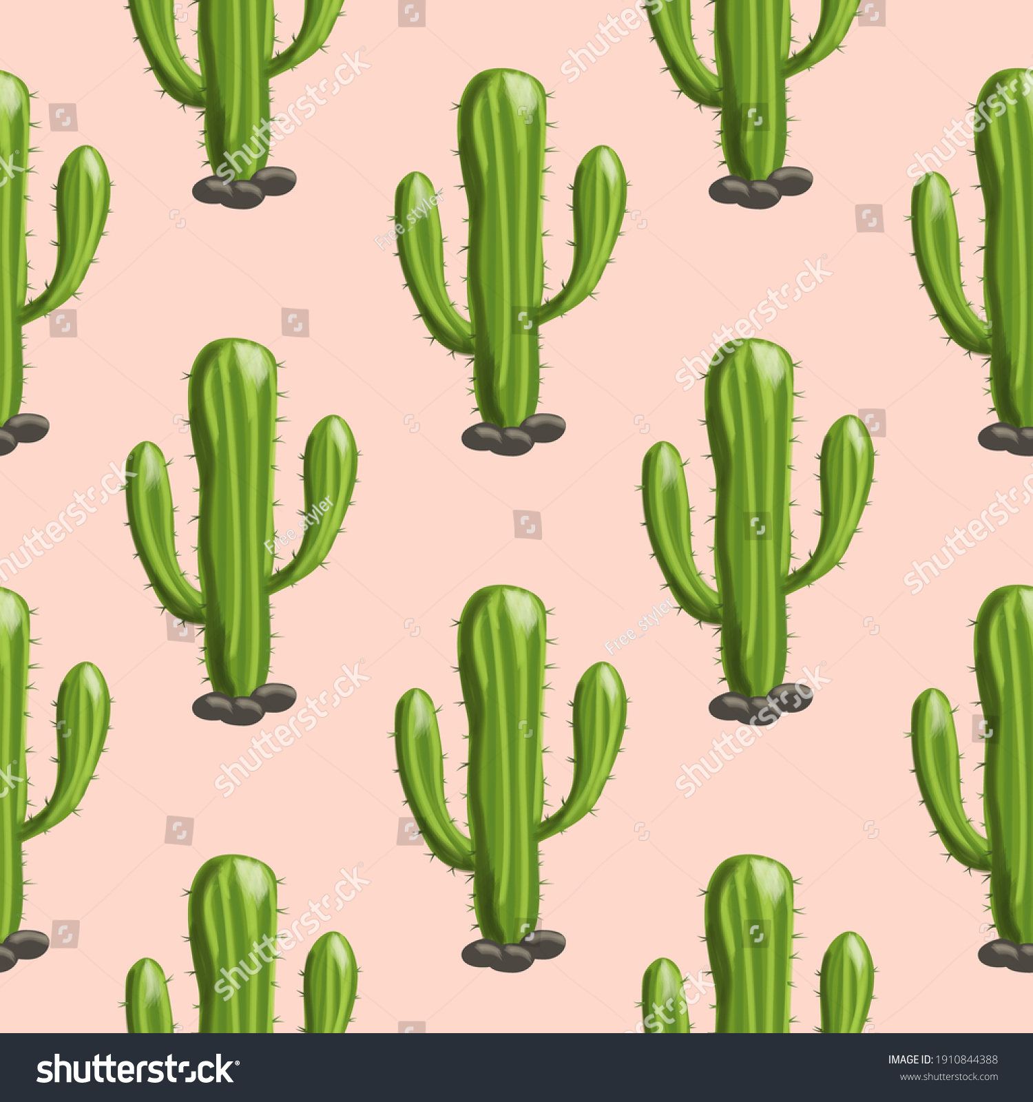 Hand Drawn Saguaro Cactus Vector Seamless Stock Vector (Royalty Free ...