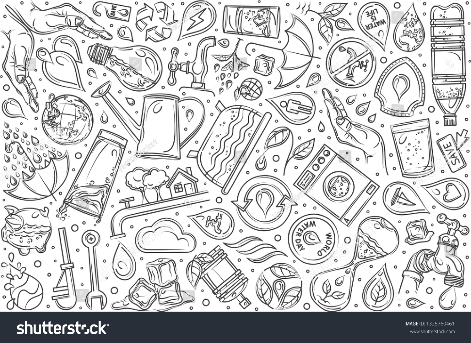 Hand Drawn Saving Water Set Doodle Stock Vector (Royalty Free) 1325760461