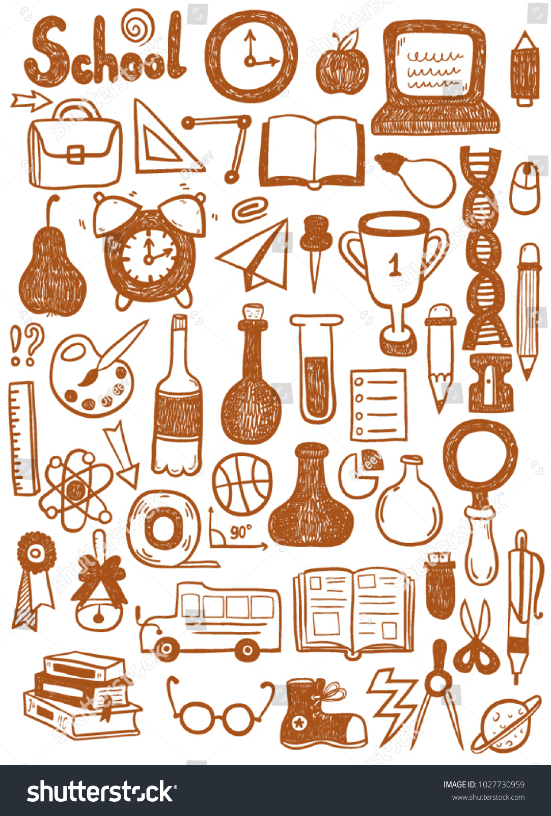 Hand Drawn School Objects Stock Vector (Royalty Free) 1027730959 ...