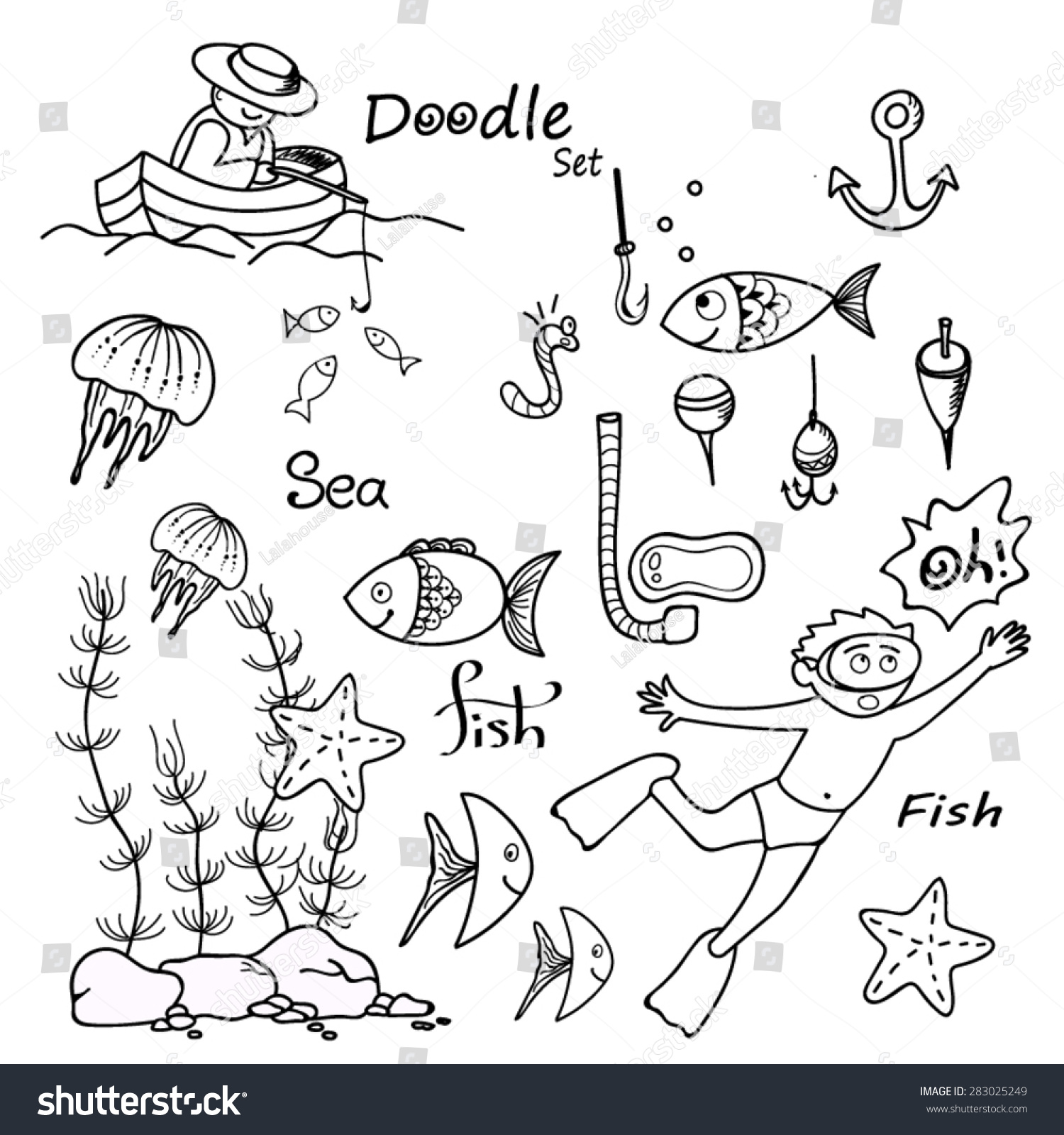 Hand Drawn Sea Set Stock Vector (Royalty Free) 283025249 | Shutterstock
