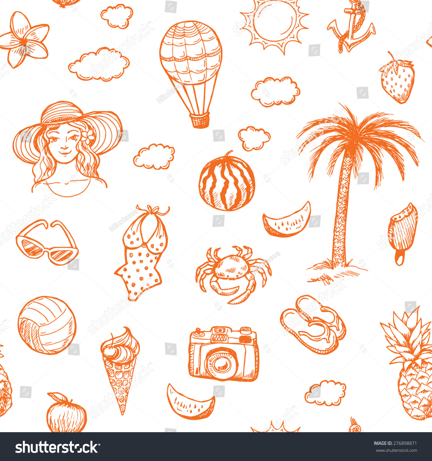 Hand Drawn Seamless Summer Vacation Pattern: vector de stock (libre de ...
